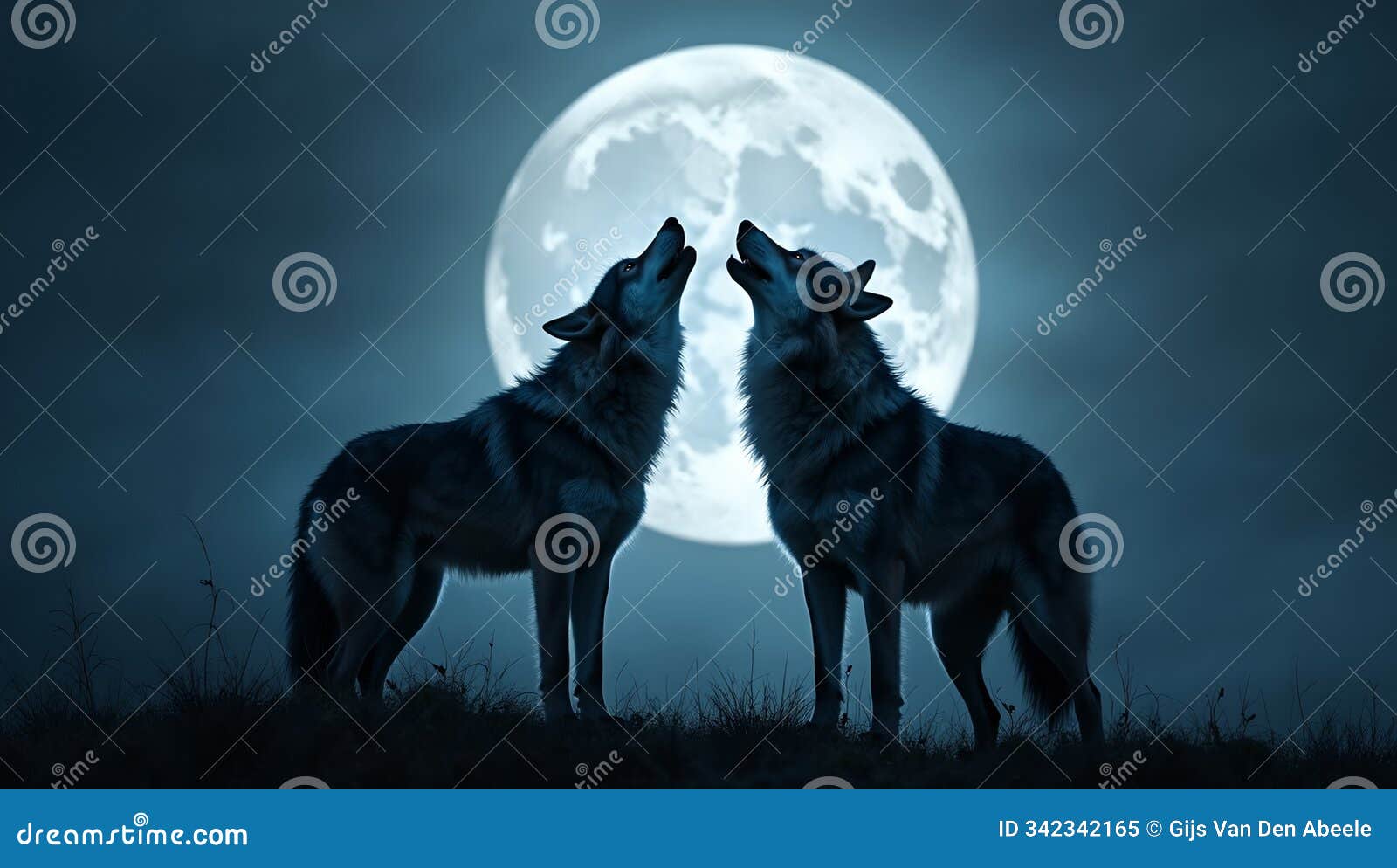 Majestic Wolves Howling Under Full Moon Representing Pack Unity Stock Illustration ...