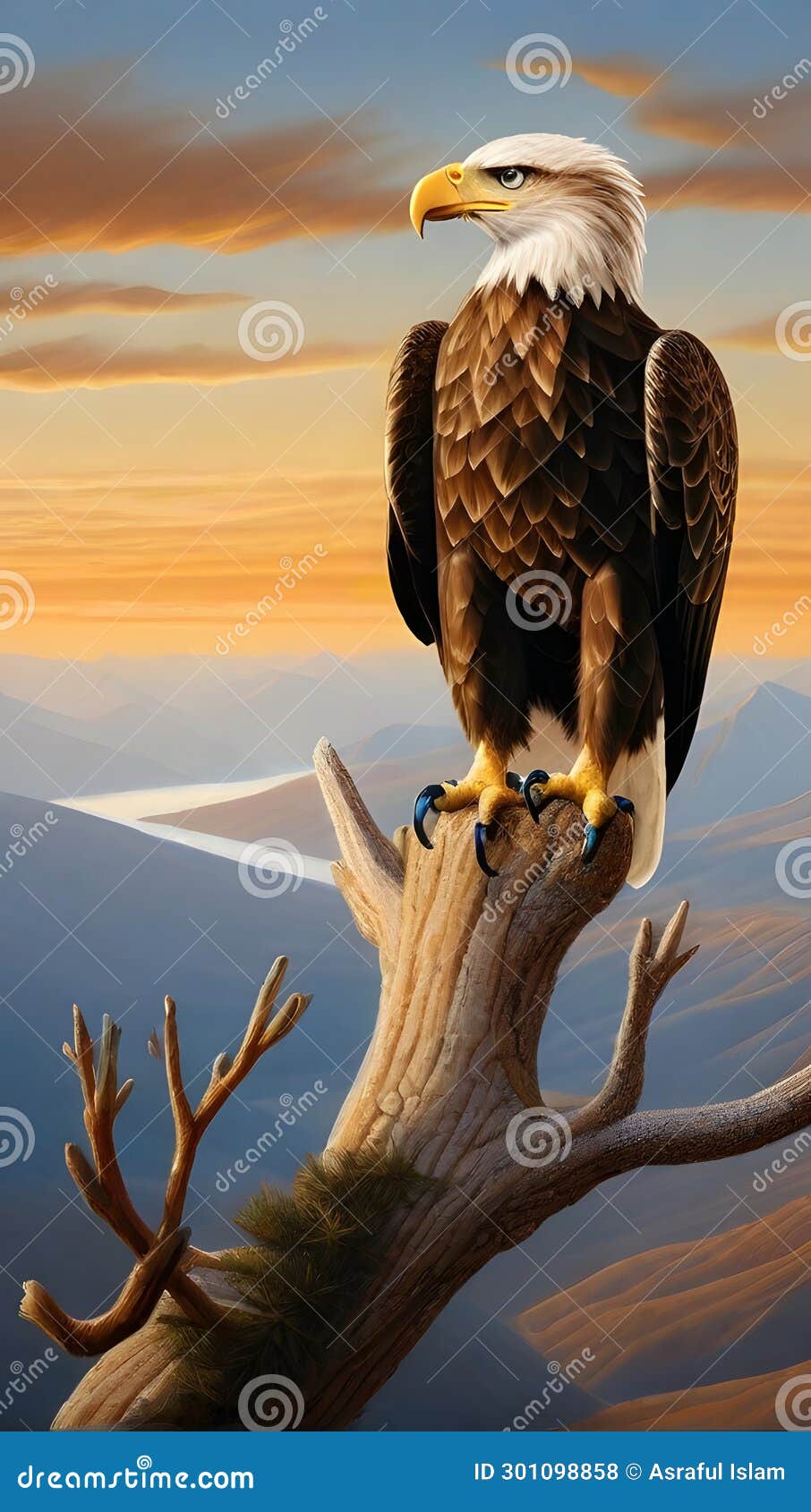 A Majestic Young Eagle Perched Atop a Lofty Tree Branch Stock ...
