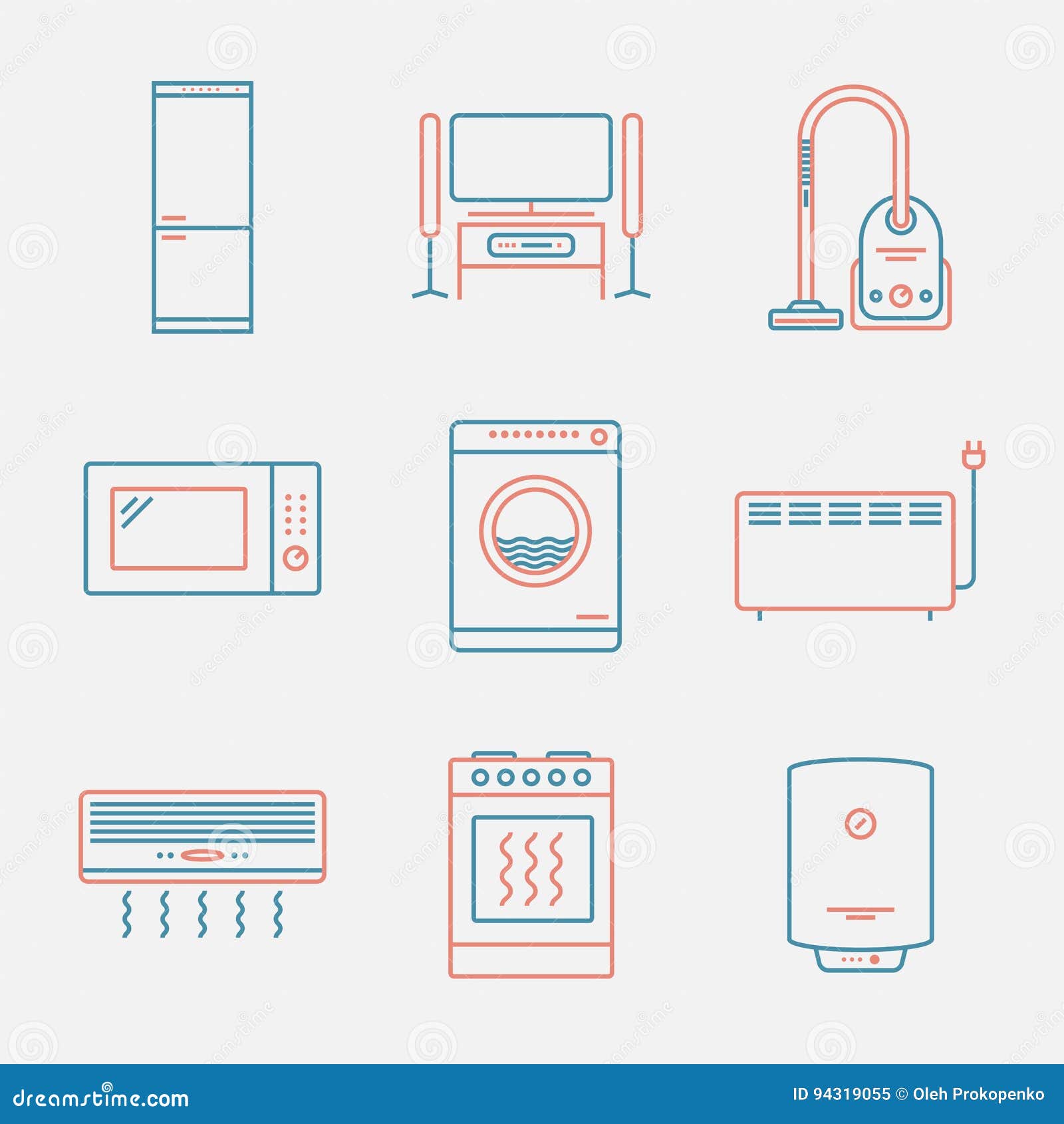 Major Appliances Icons. Thin Line Style Stock Vector - Illustration of ...