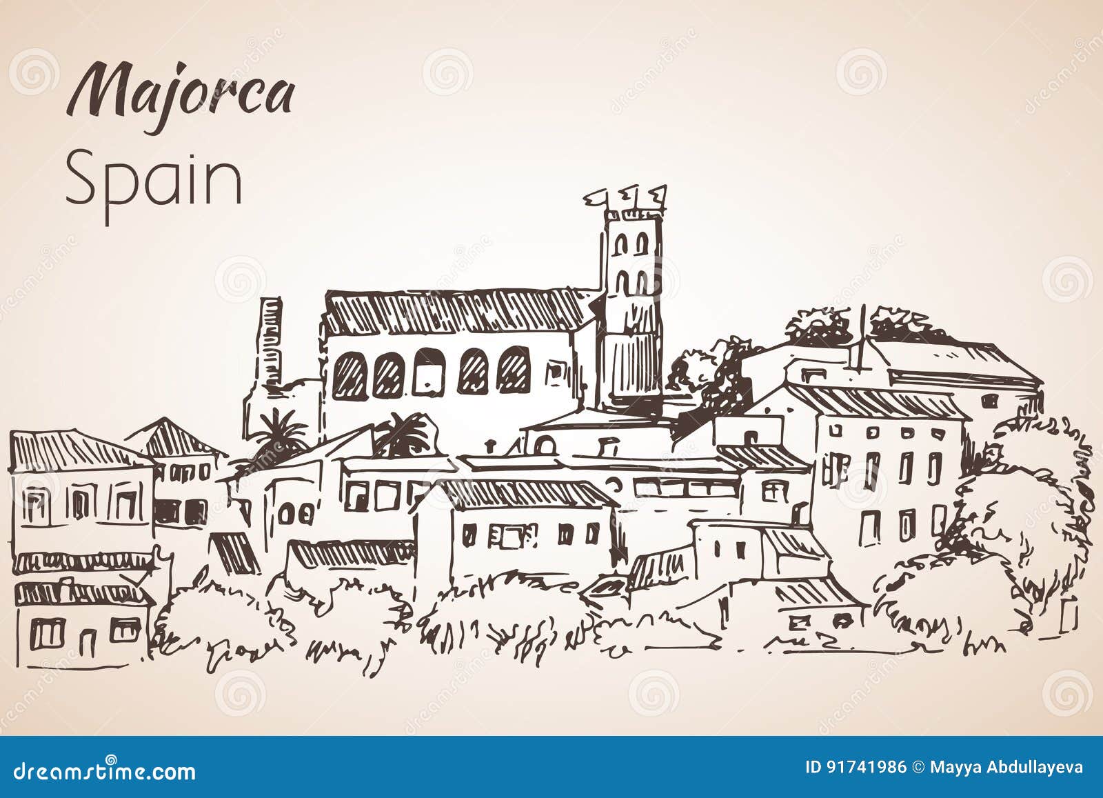 Majorca Island Sketch. Sketch Stock Vector - Illustration of palma ...