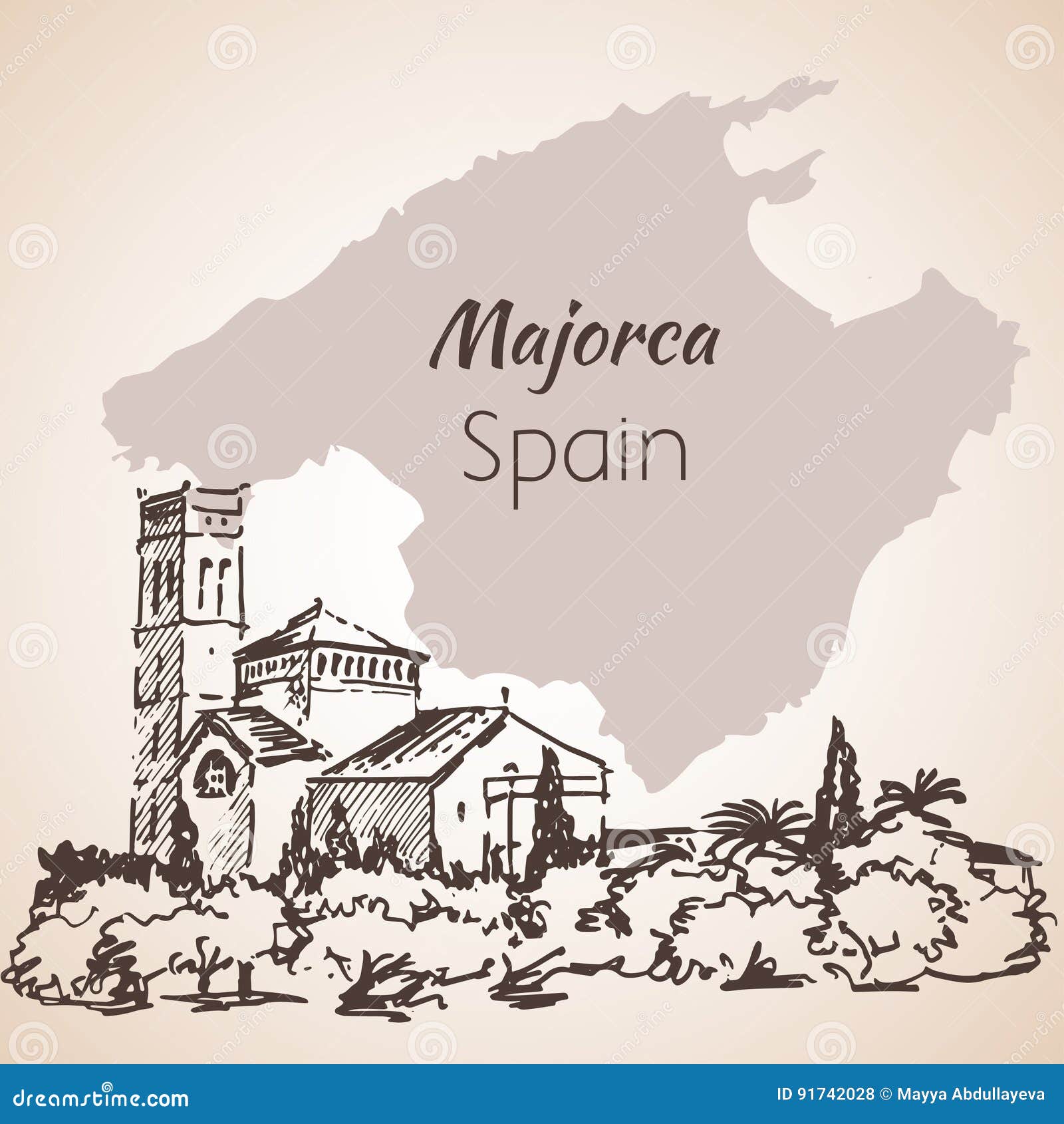 Majorca Island Sketch. Sketch Stock Vector - Illustration of exterior ...