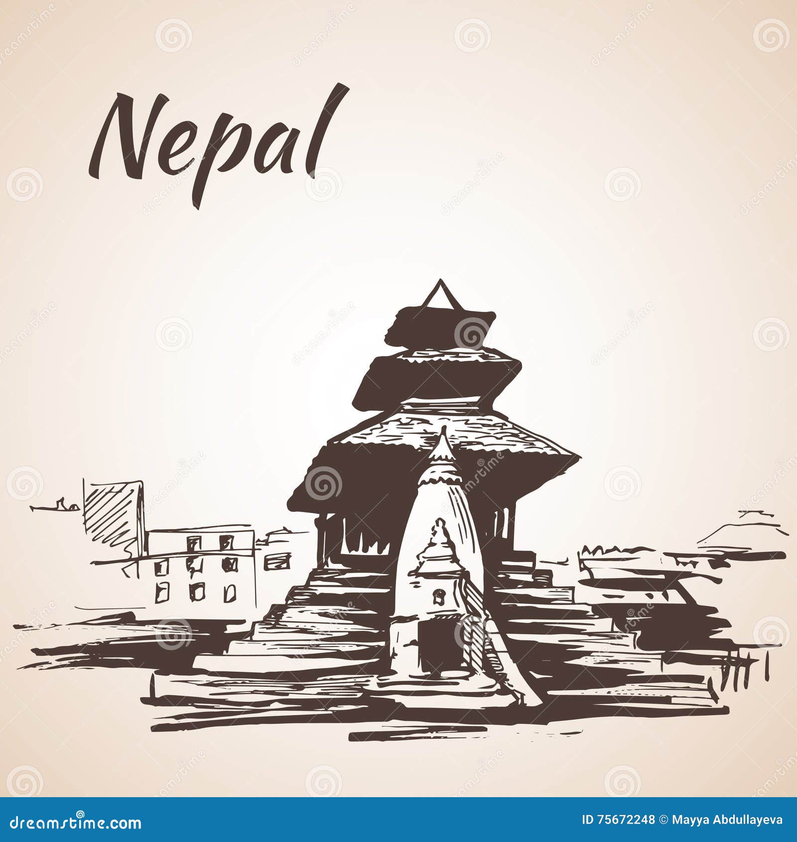 Maju Deval Temple, Dedicated To Shiva, In Durbar Square Vector ...