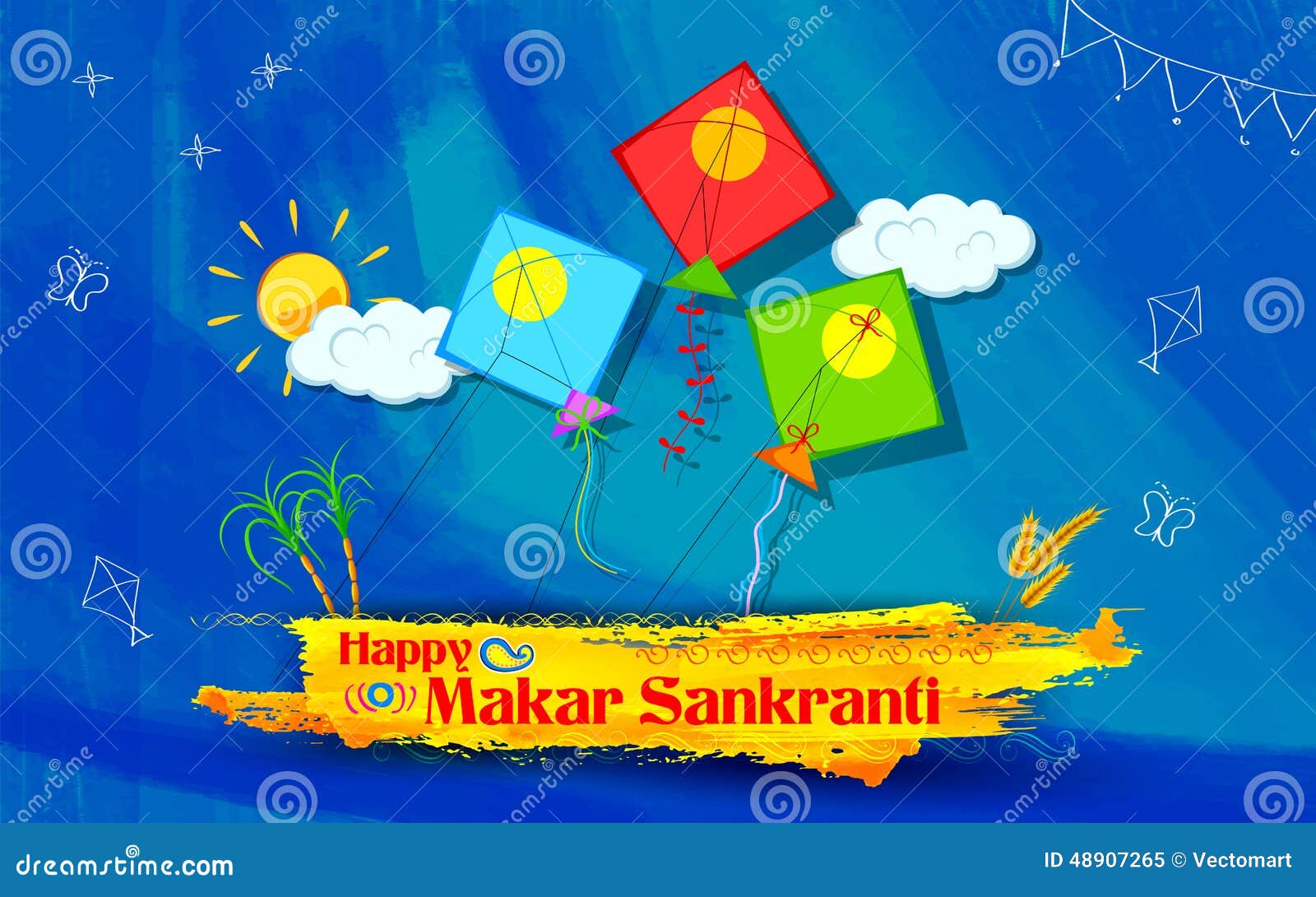 Makar Sankranti Banner Background Design With Realistic Kites Vector ...