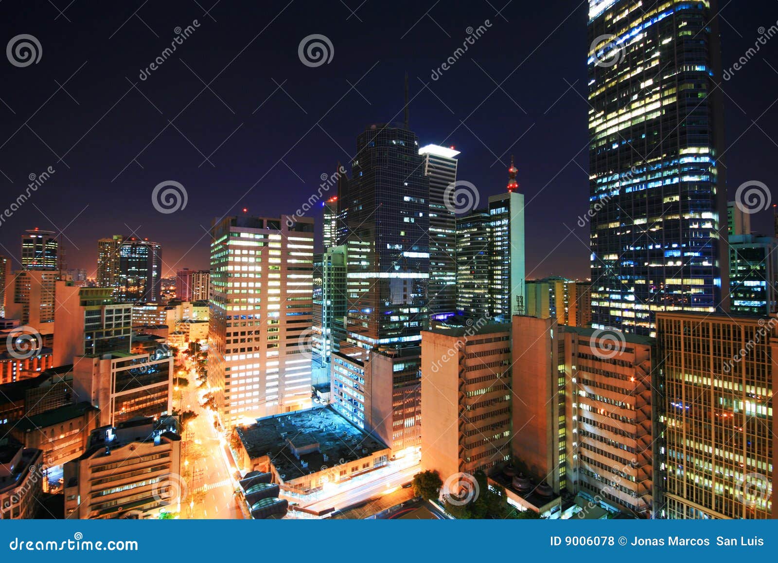 Makati skyline at night stock photo. Image of blur, path - 9006078