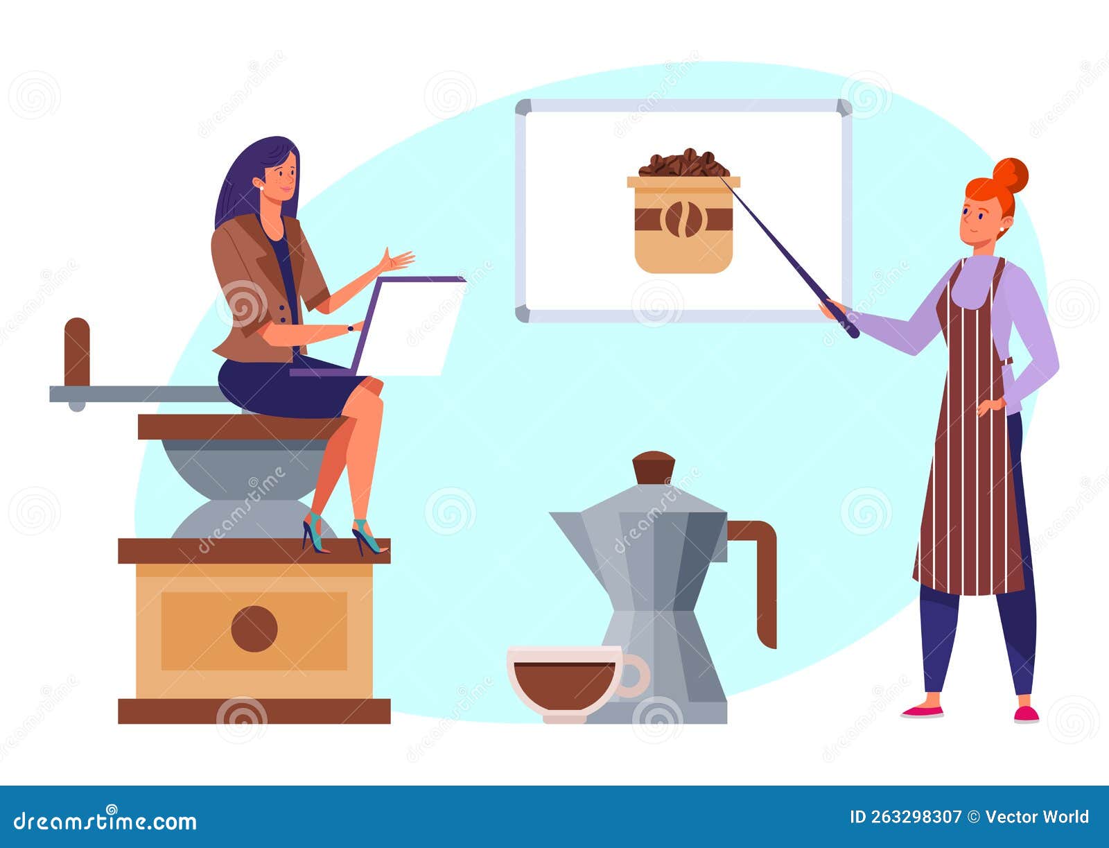 Make Coffee Drink Study Woman Tiny Character Sitting Grinder, Teacher ...