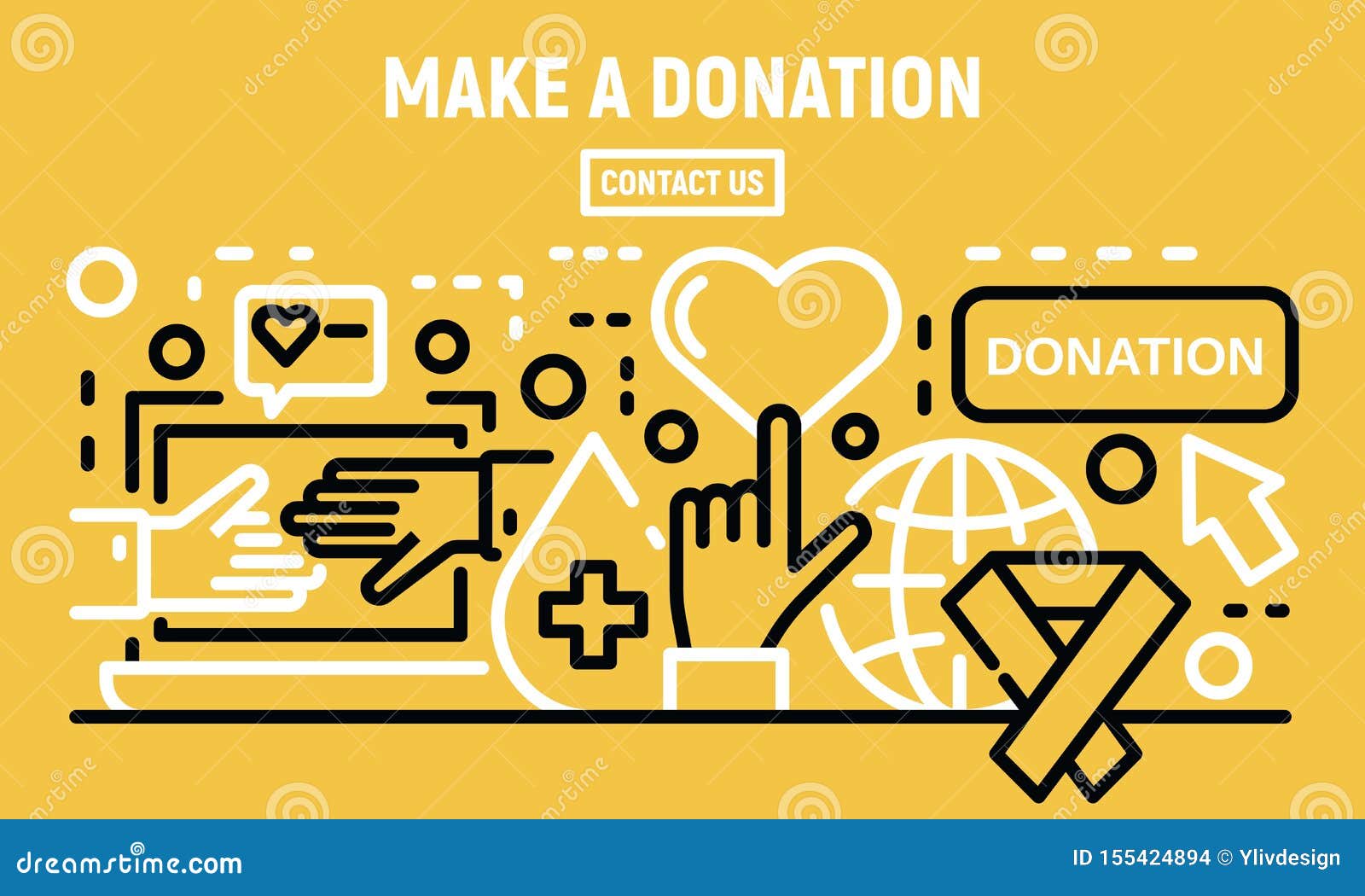 Make a Donation Banner, Outline Style Stock Vector - Illustration of ...