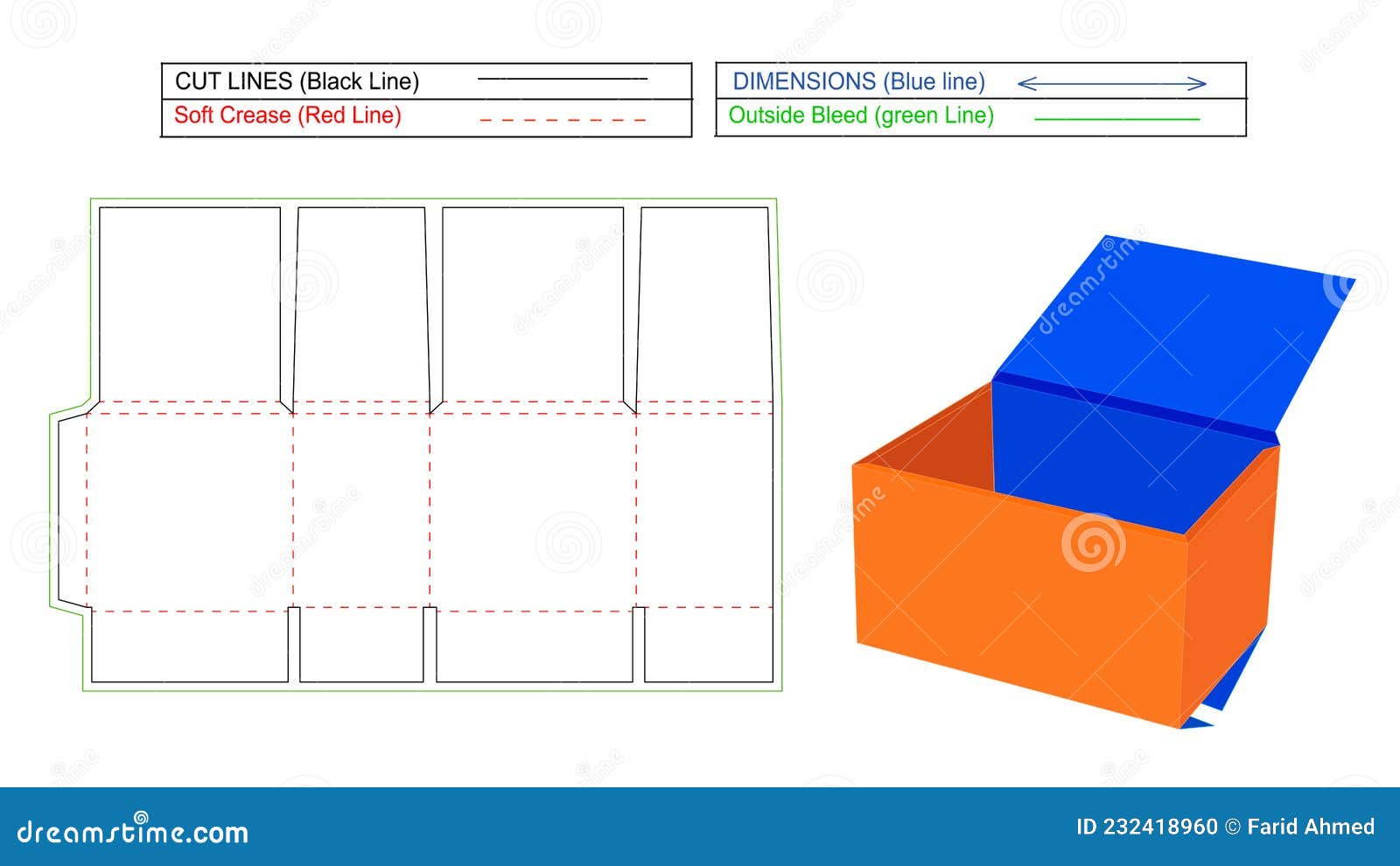 Make Easy Cartoon Paper Crates Box Dieline Template and 3D Box ...