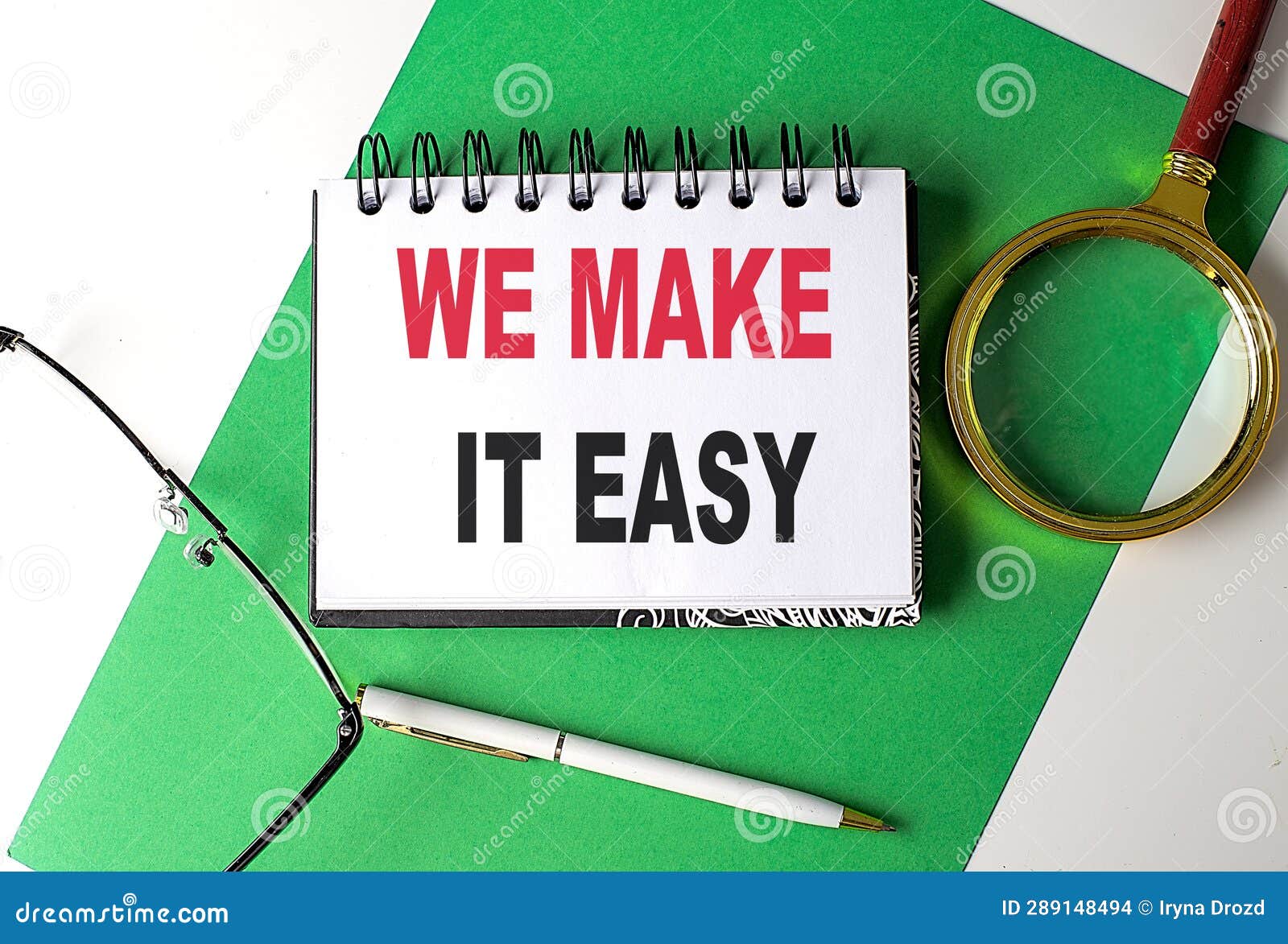 We MAKE it EASY Text on Notebook on Green Paper Stock Photo - Image of ...
