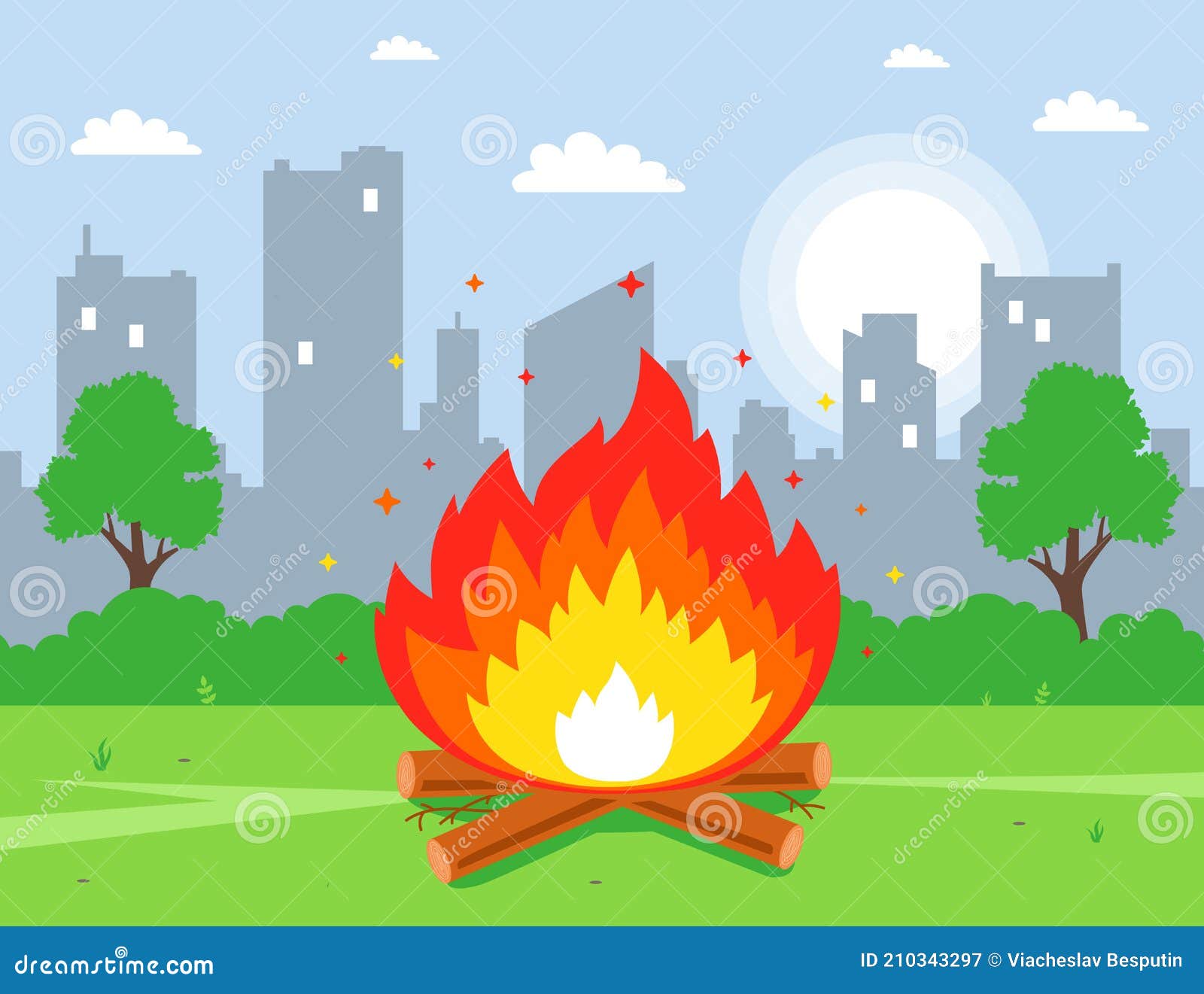Make a Fire in the Park on the Lawn. Stock Vector - Illustration of ...