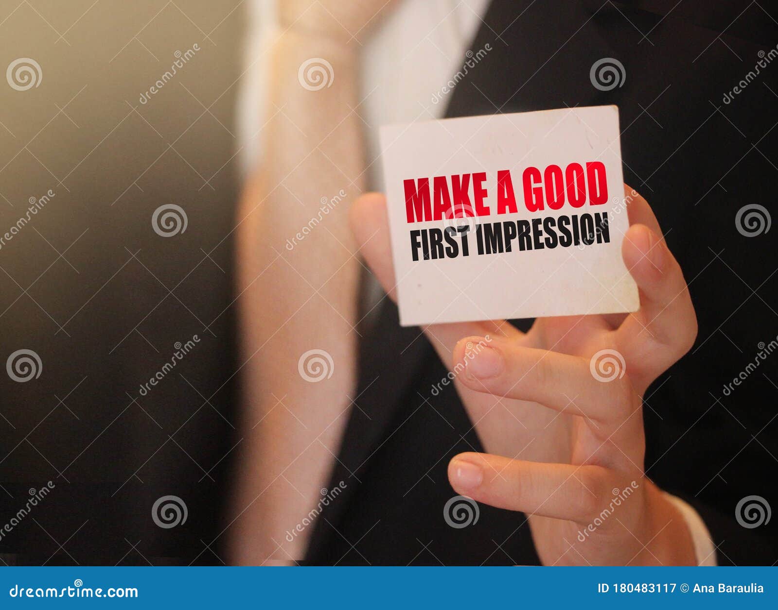 Make a Good First Impression on a Card Businessman Holding. Motivation ...