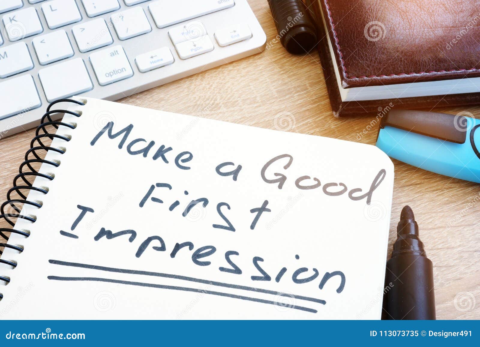 Make a Good First Impression Handwritten in a Notepad. Stock Image ...