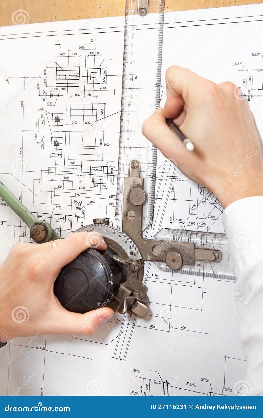 Make Hands Making a Project on Blueprint Stock Image - Image of drafts ...
