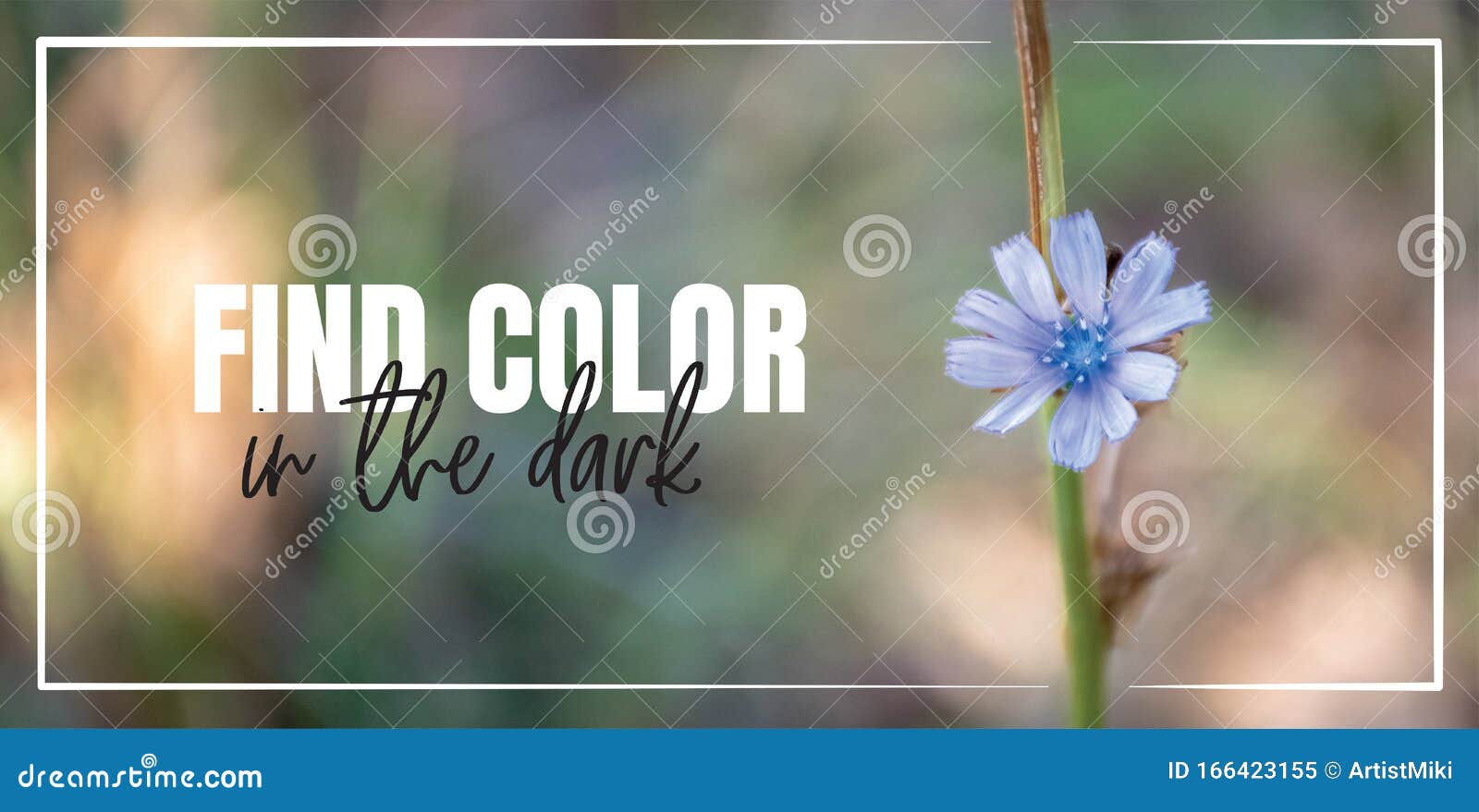 Find Color in the Dark, Wording Design, Lettering. Blue Flower in the ...