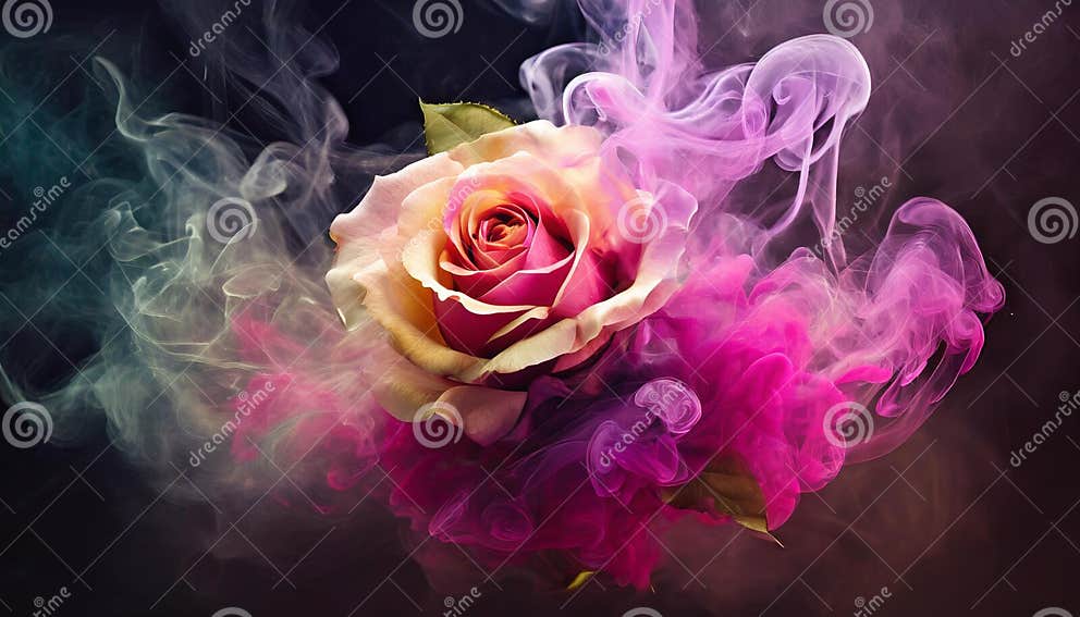 Make an Image Where a Gorgeous Rose Bloom is Surrounded by Colourful ...