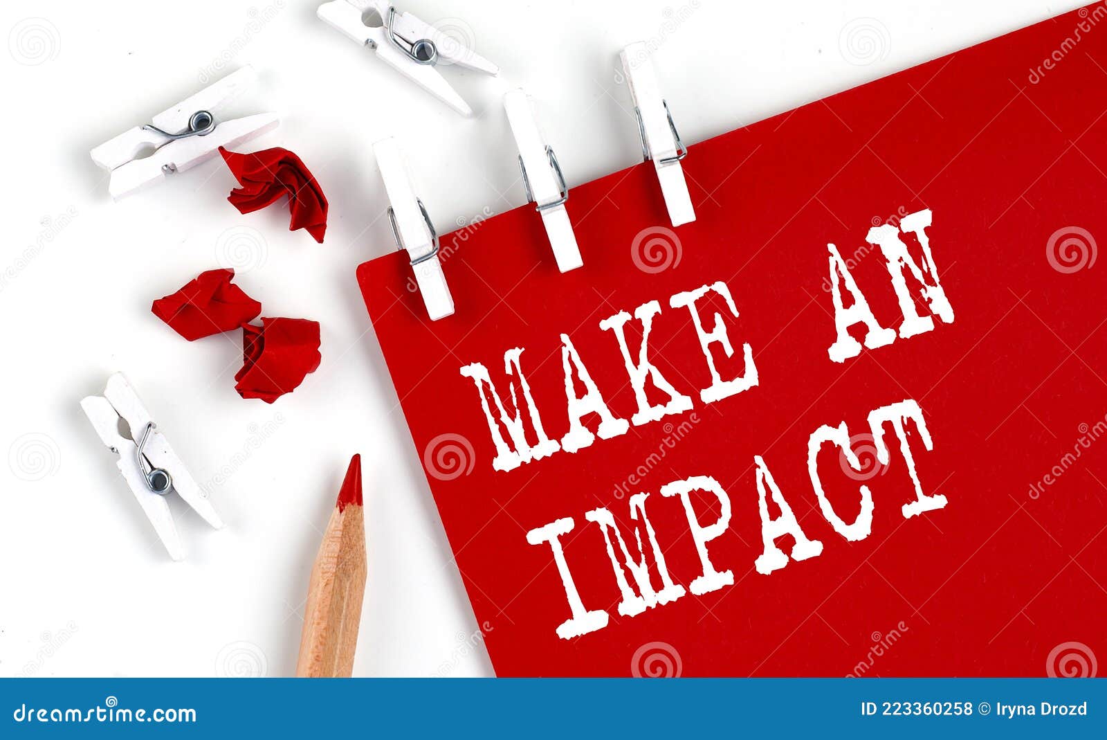 MAKE an IMPACT Text on Red Paper with Office Tools on White Background ...