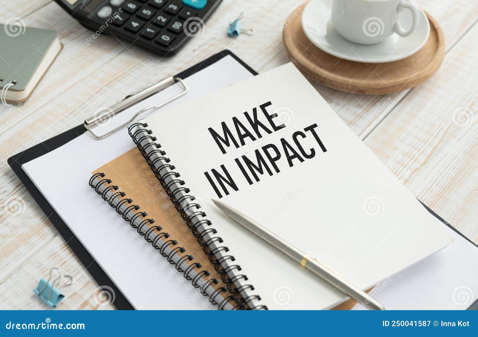 MAKE an IMPACT Text Written on Card with Notebook and Clipboard, Wooden ...