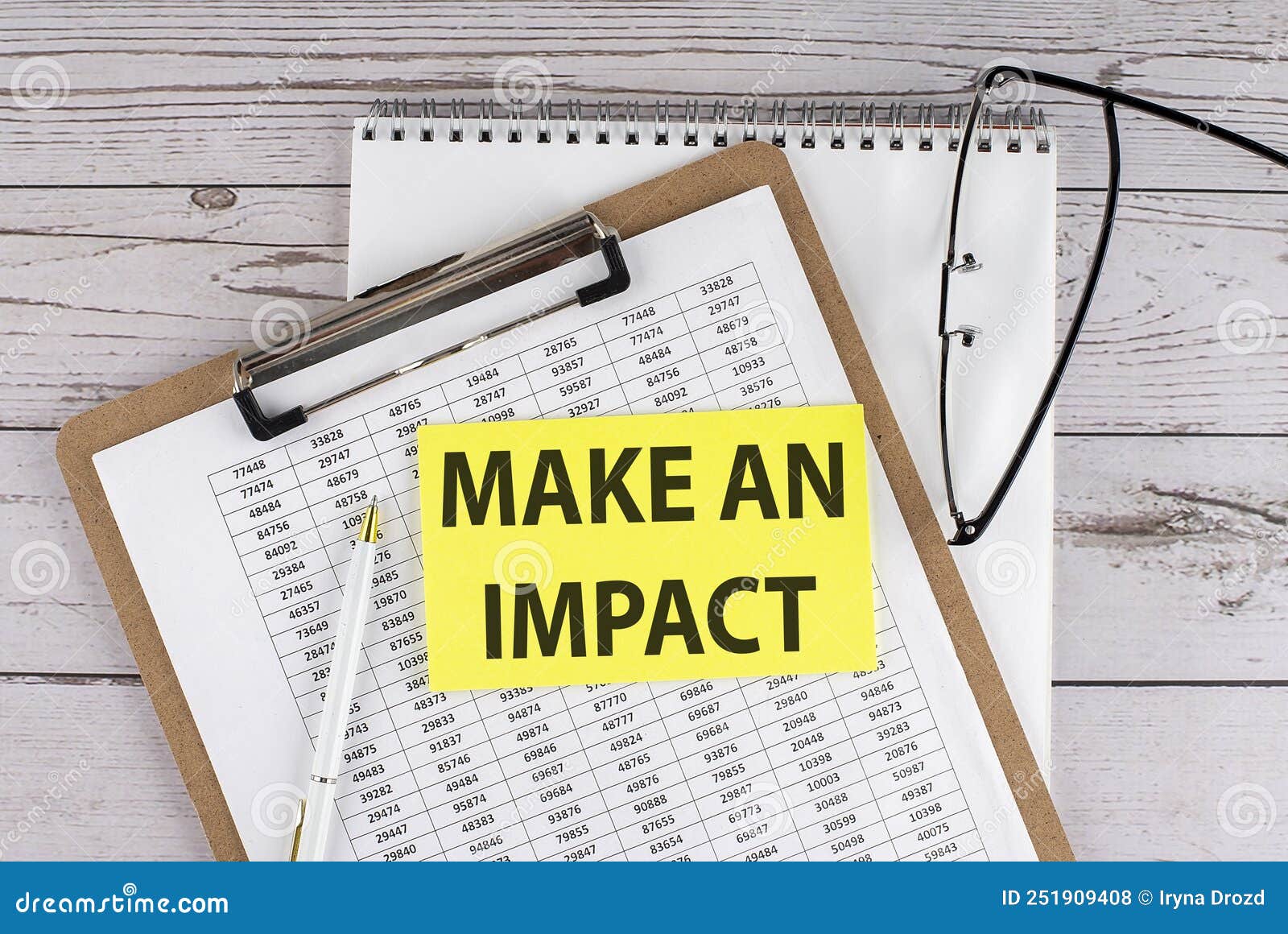 MAKE an IMPACT Text on a Yellow Sticky on Clipboard with Chart, Wooden ...