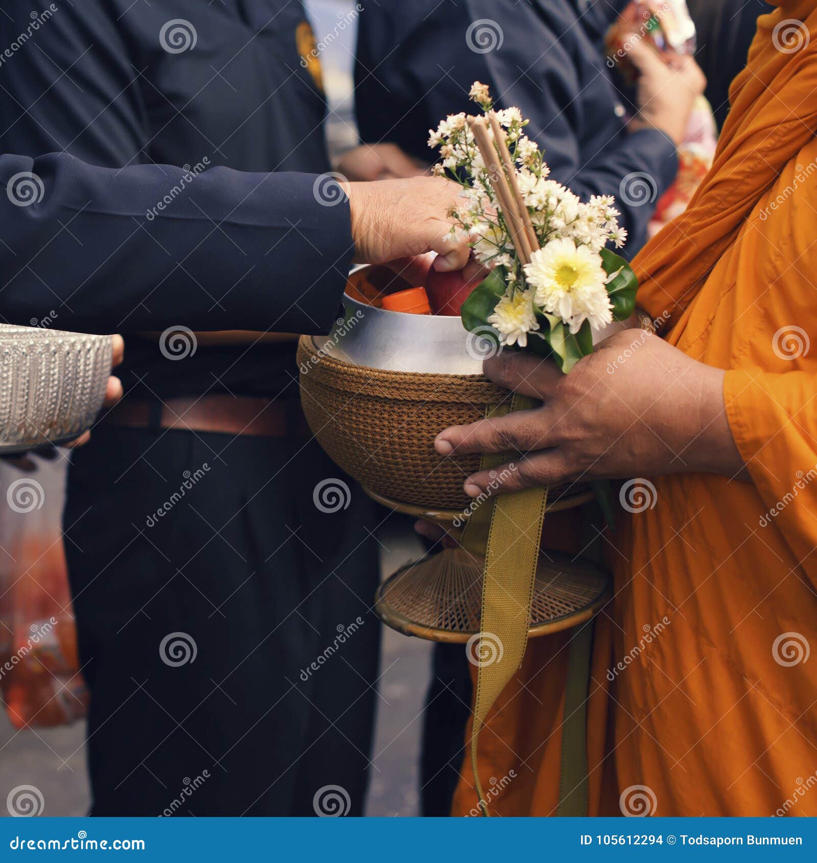 Make Merit Make Offerings To the Monk in Buddhism Stock Photo - Image ...