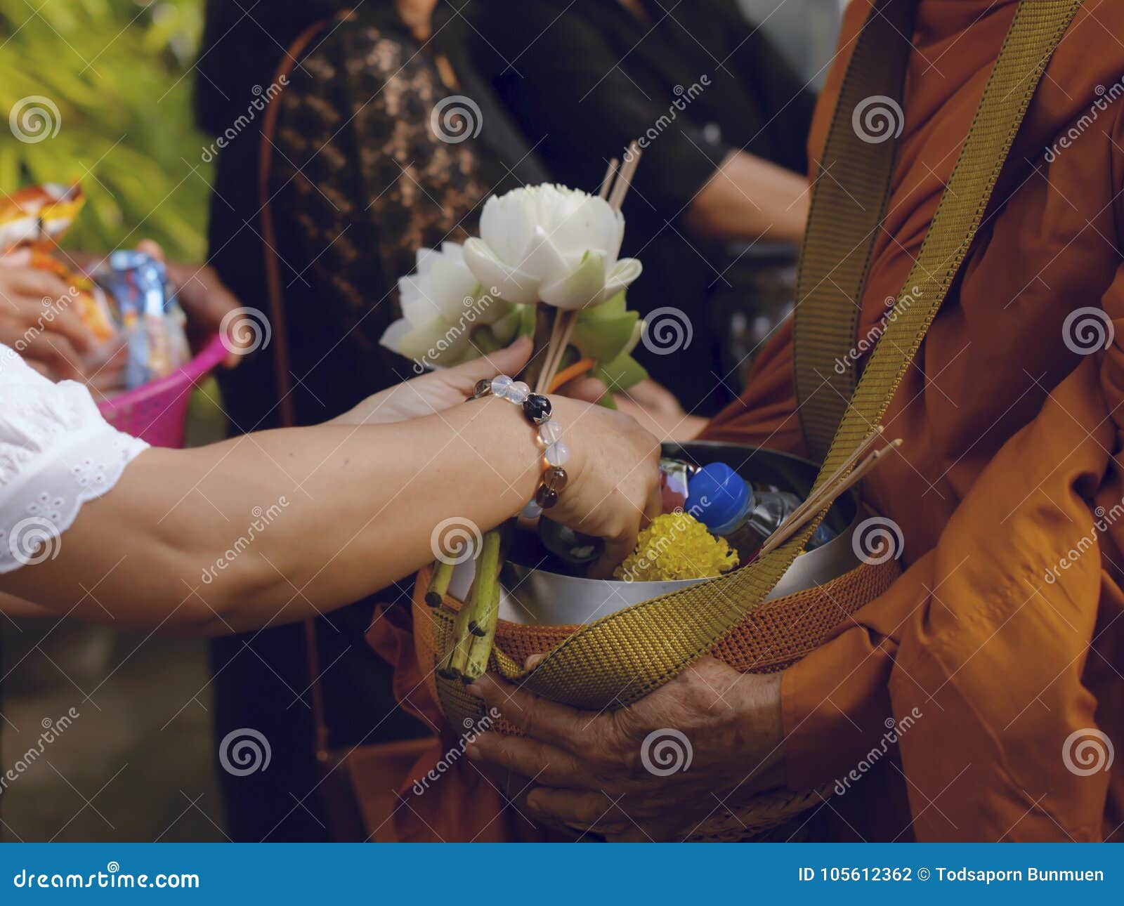 Make Merit Make Offerings To the Monk in Buddhism Stock Photo - Image ...
