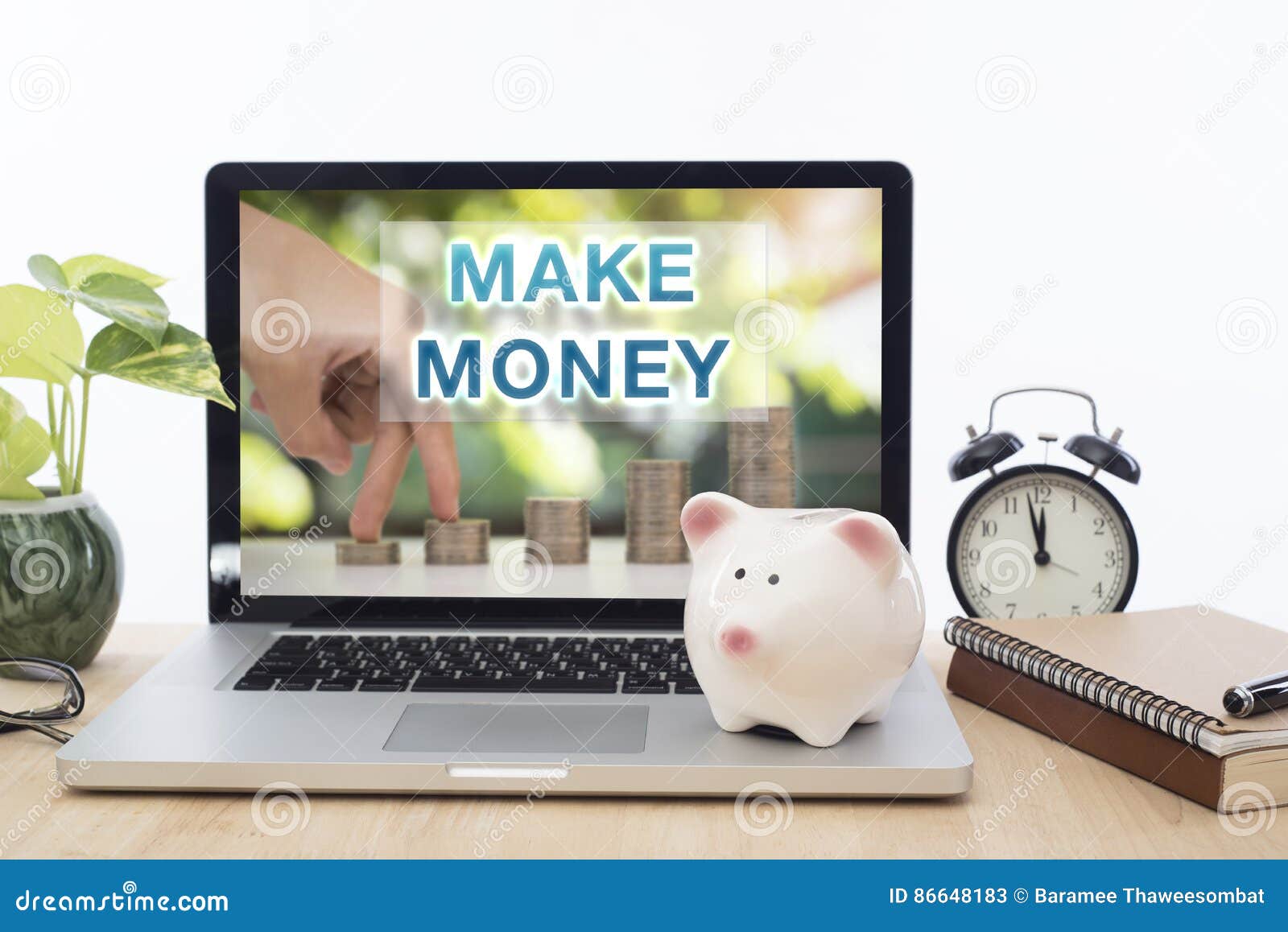 Make Money Homepage on the Computer Screen in Workplace. Stock Image ...