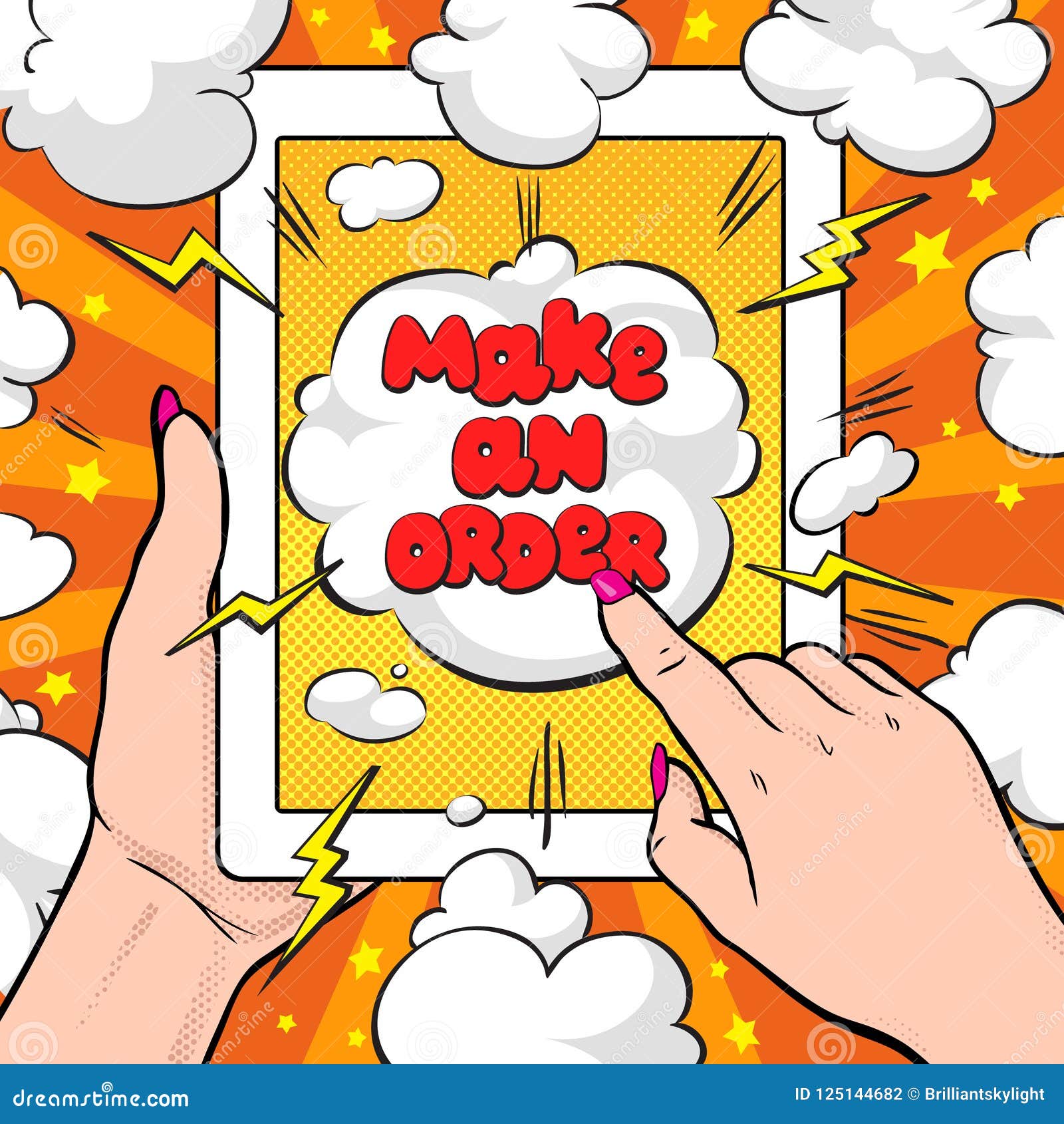 Make an Order! Vector Illustration with Hands and Tablet Stock Vector ...