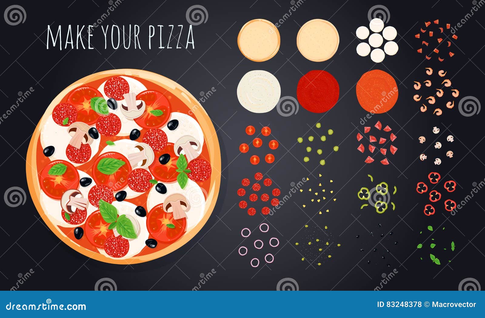Make Pizza Ingredients Set stock vector. Illustration of create - 83248378