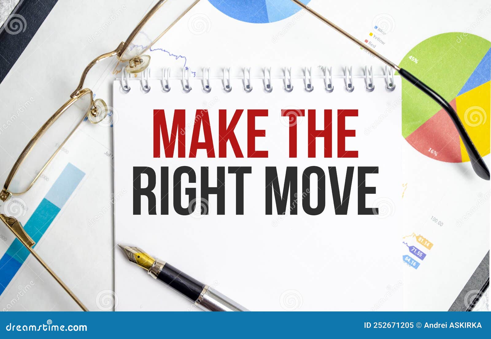 Make the Right Move Word on Notepad with Glasses and Chart Stock Image ...