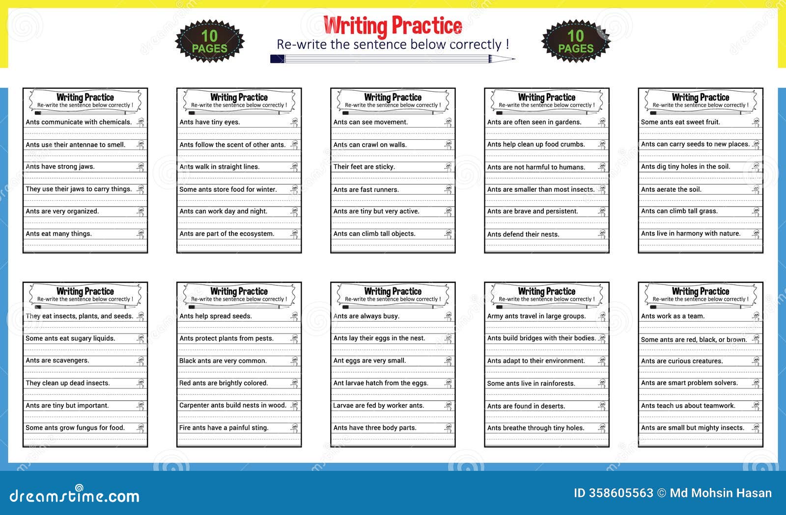 Practice Sentence Worksheet For Children Cartoon Vector | CartoonDealer ...