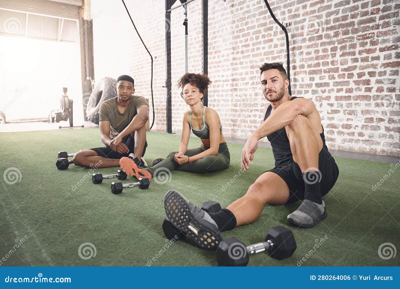 We always Make Take for a Workout Session. a Fitness Group Resting ...