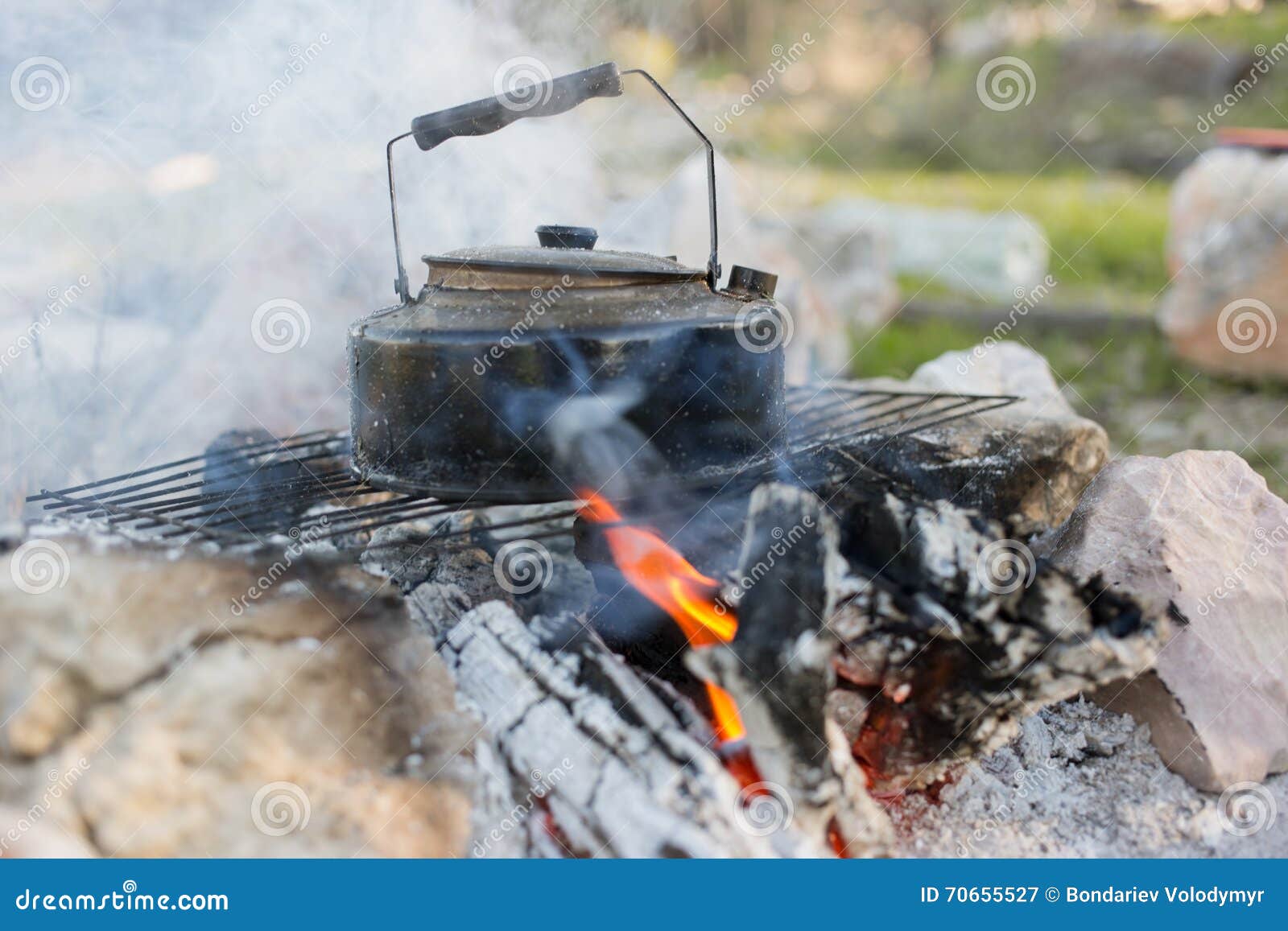 Make Tea Over an Open Fire. Stock Image - Image of firewood, nature ...