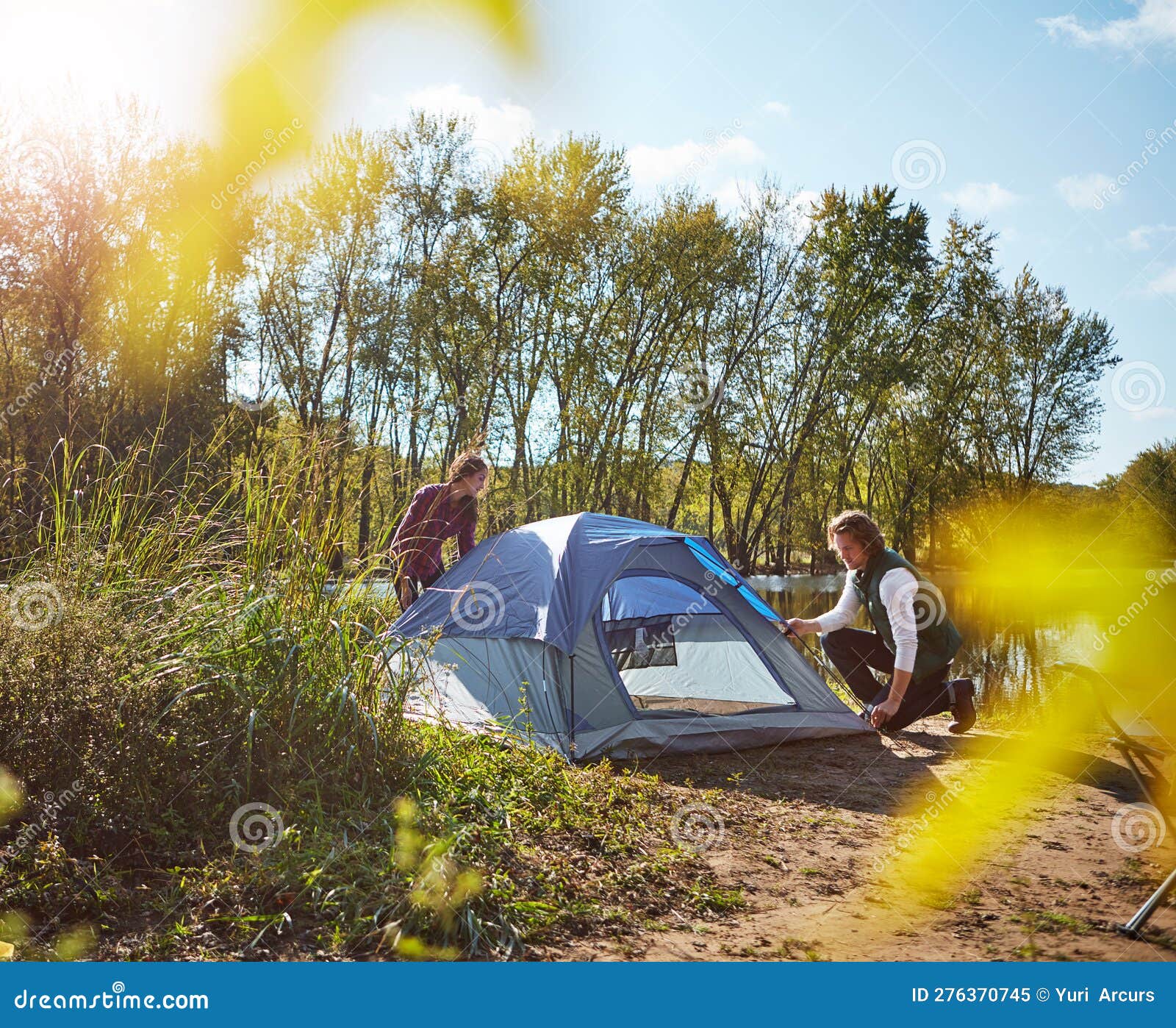 Make Time for this. an Adventurous Setting Up Their Tent by the Lake ...