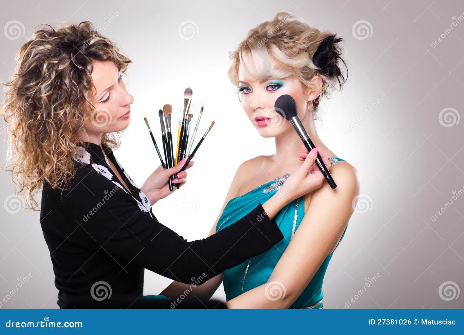 Make-up Artist in Action on Beautiful Doll Face Stock Photo - Image of ...