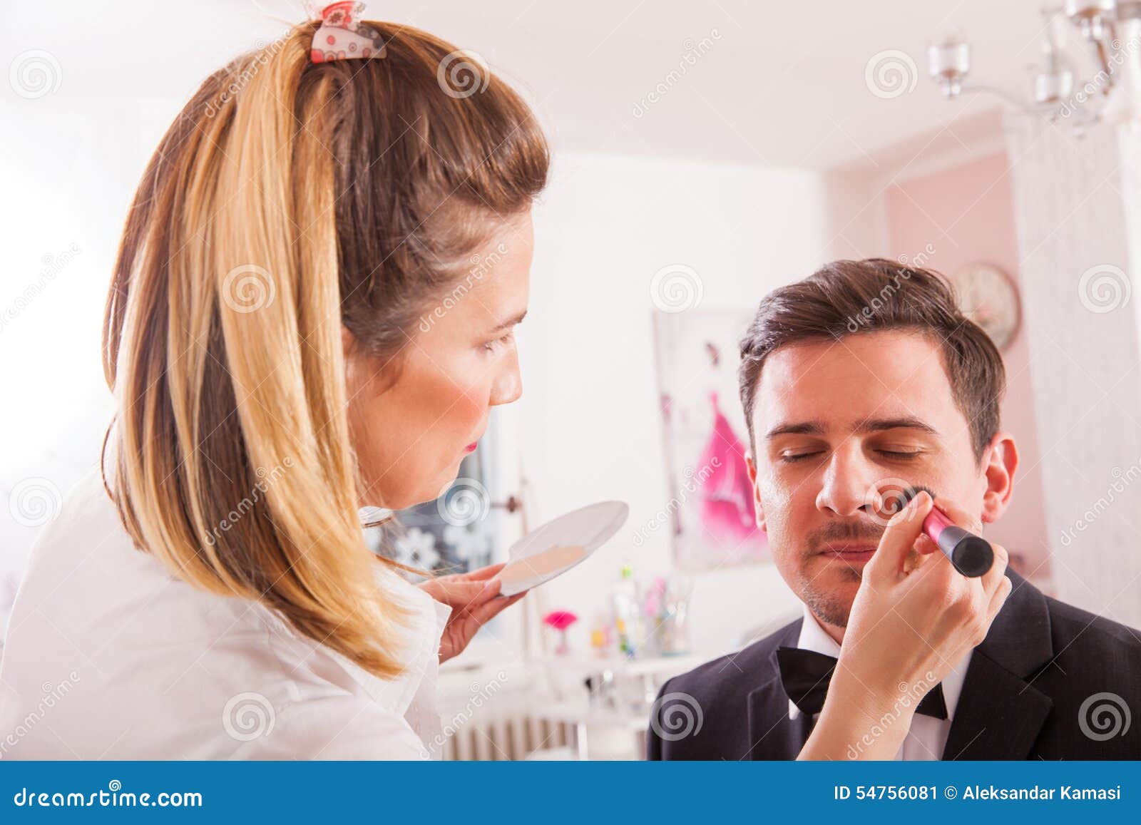 Make-up Artist Artist Doing Young Man Stock Image - Image of creativity ...