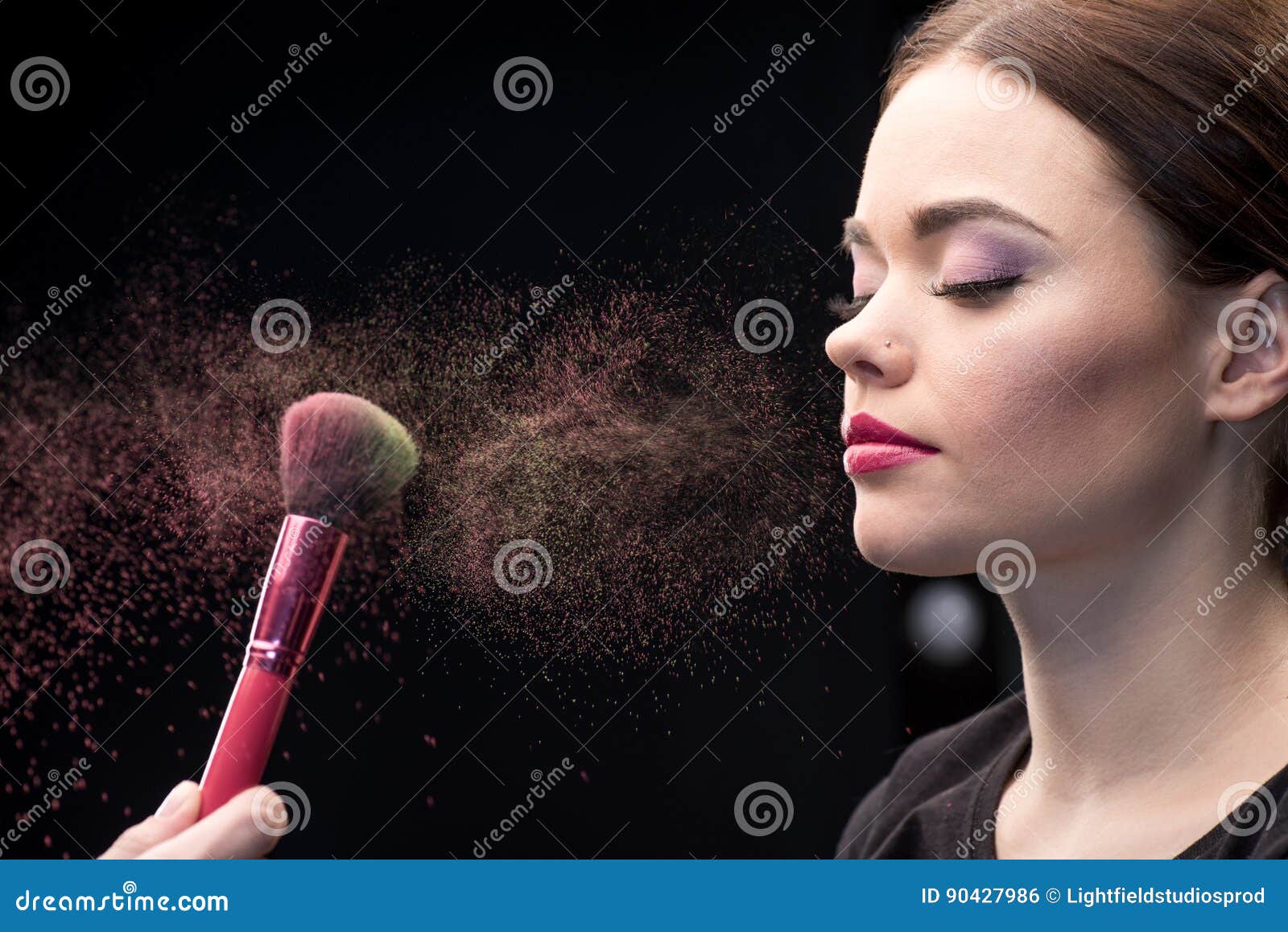 Make-up Artist Sprinkling Face of Model Stock Photo - Image of model ...