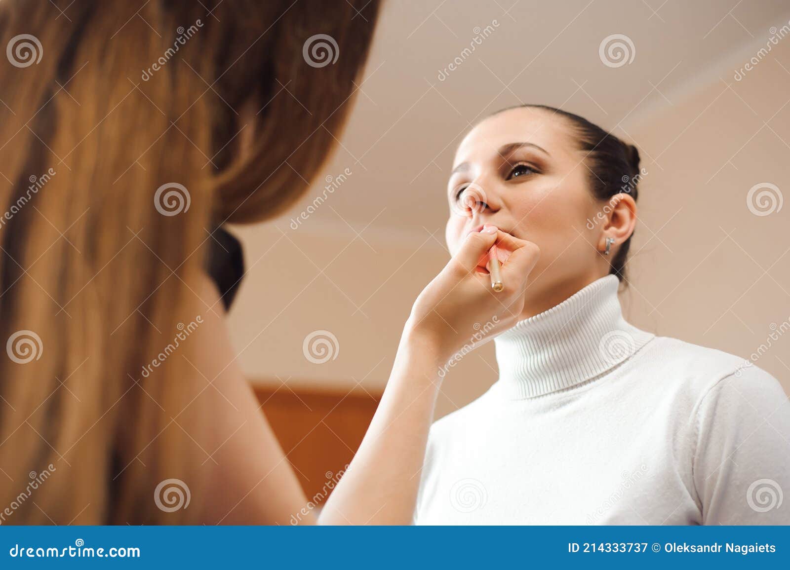 Make-up Artist Work on Her Friend. Real People. Stock Image - Image of ...