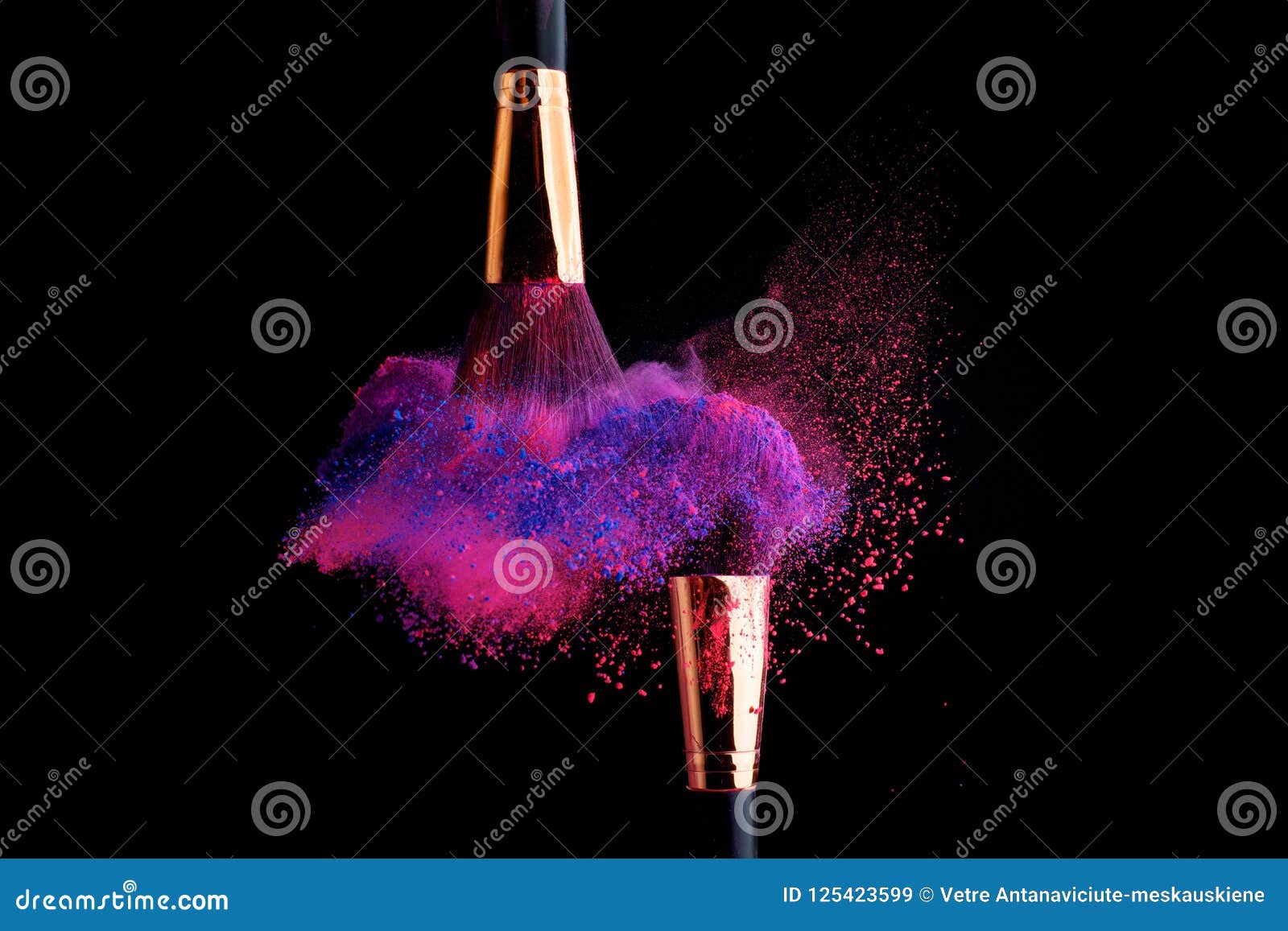 Make-up Brush with Colorful Powder Splashes Explosion on Black ...