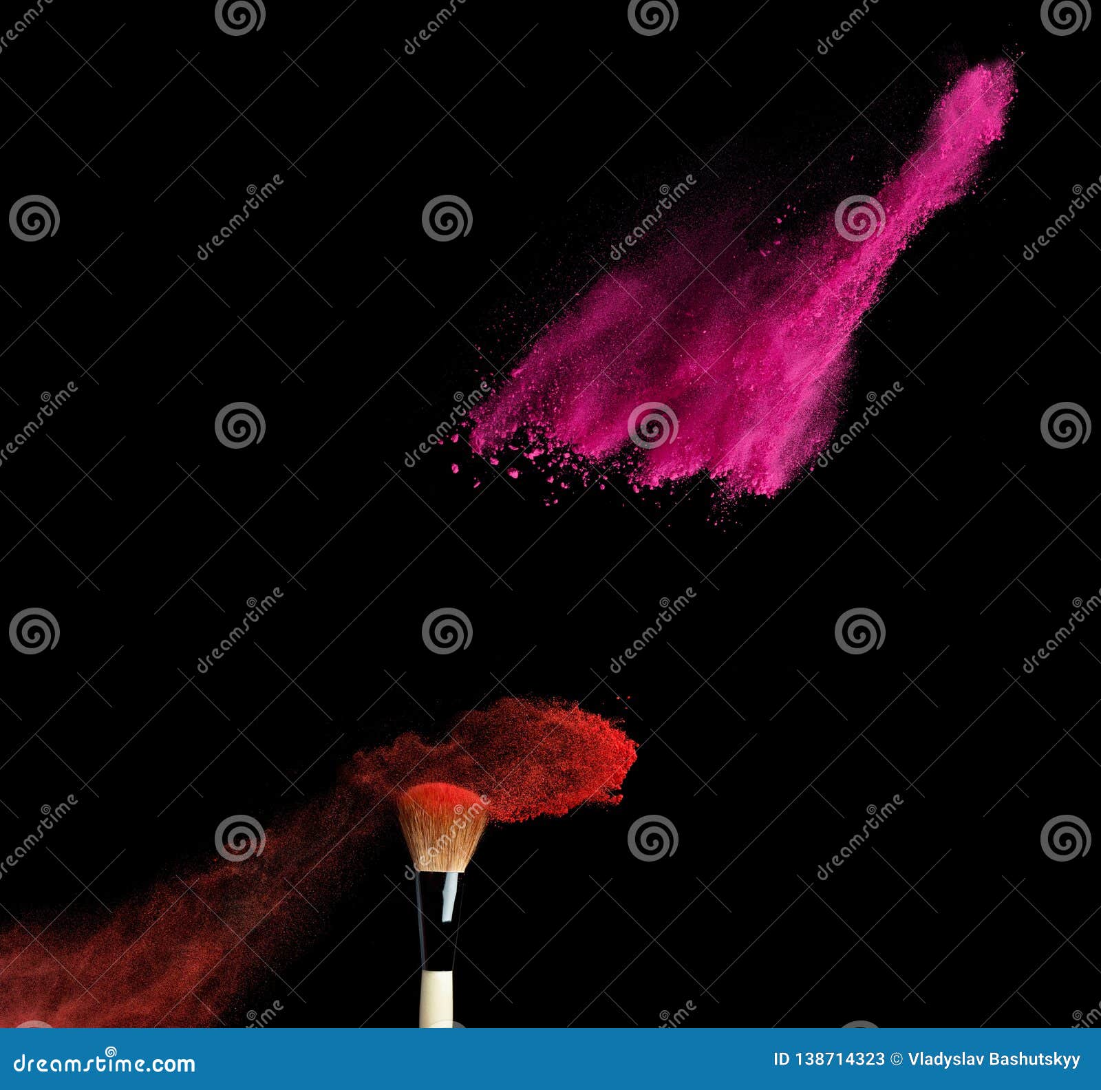 Make-up Brush with Powder Explosion Isolated on Black Background Stock ...