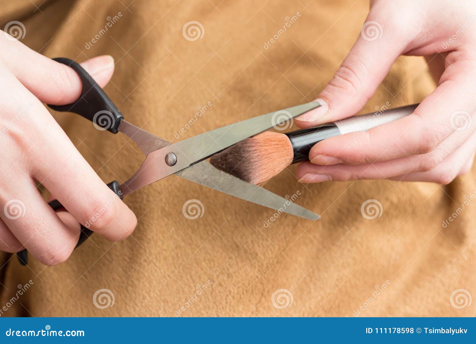 Make-up brush and scissors stock photo. Image of caucasian - 111178598
