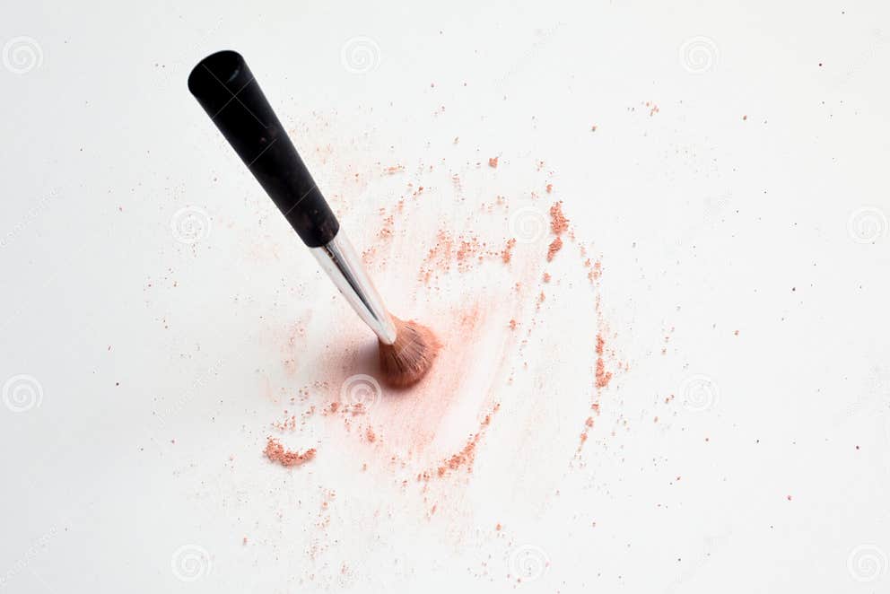 Make Up Brush on White Surface, Cosmetic Makeup Powder Exploding As it ...