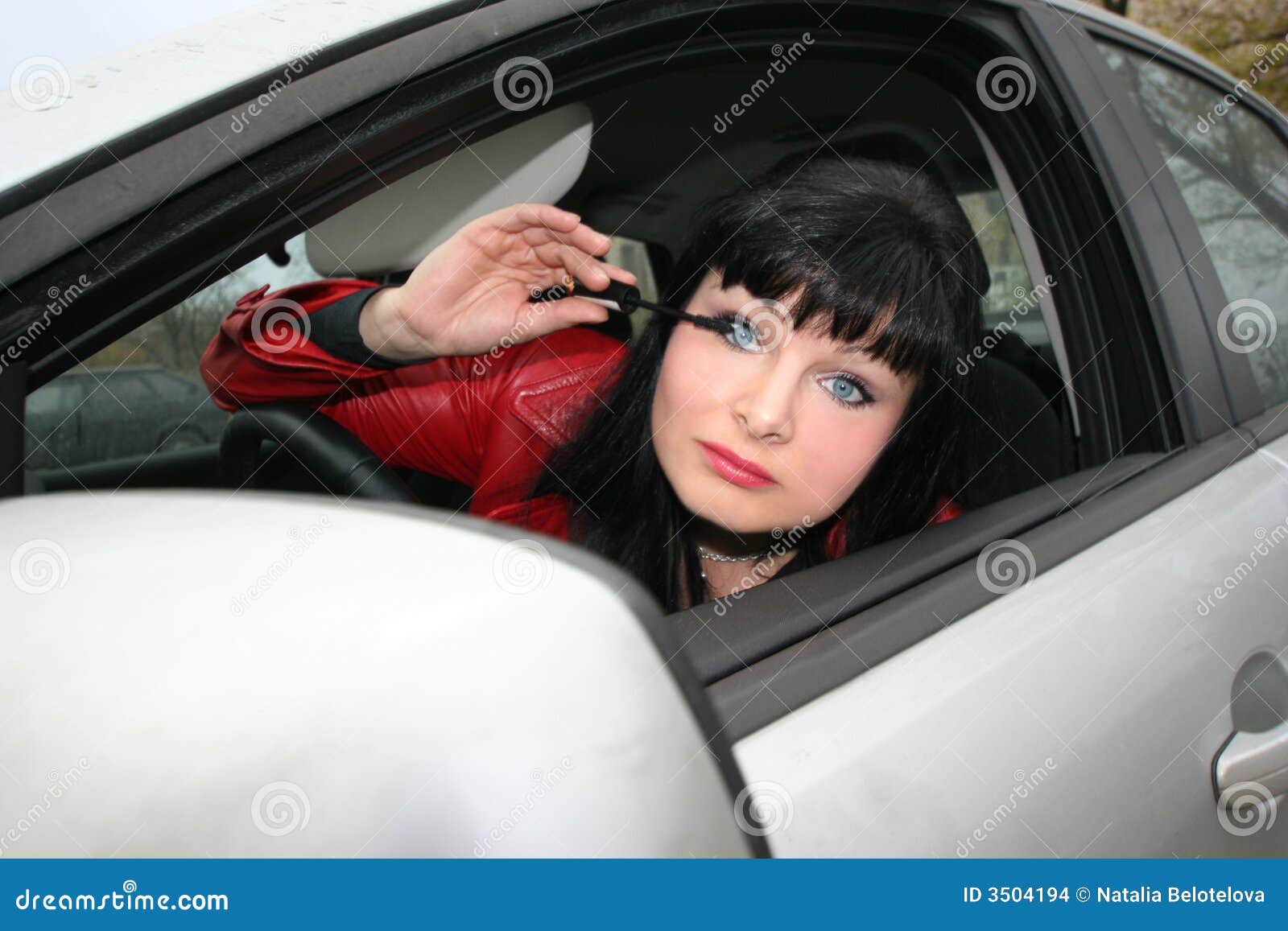Make-up in the car stock photo. Image of face, hair, black - 3504194