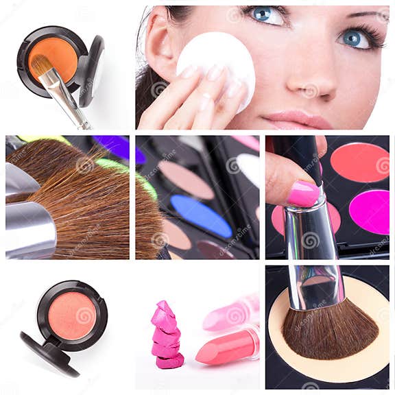 Make-up collage stock image. Image of color, cotton, colour - 17995693