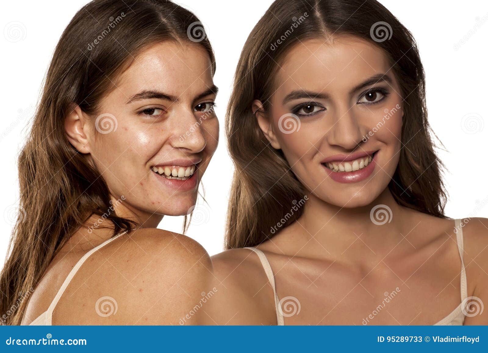 Before and after make up stock image. Image of female - 95289733