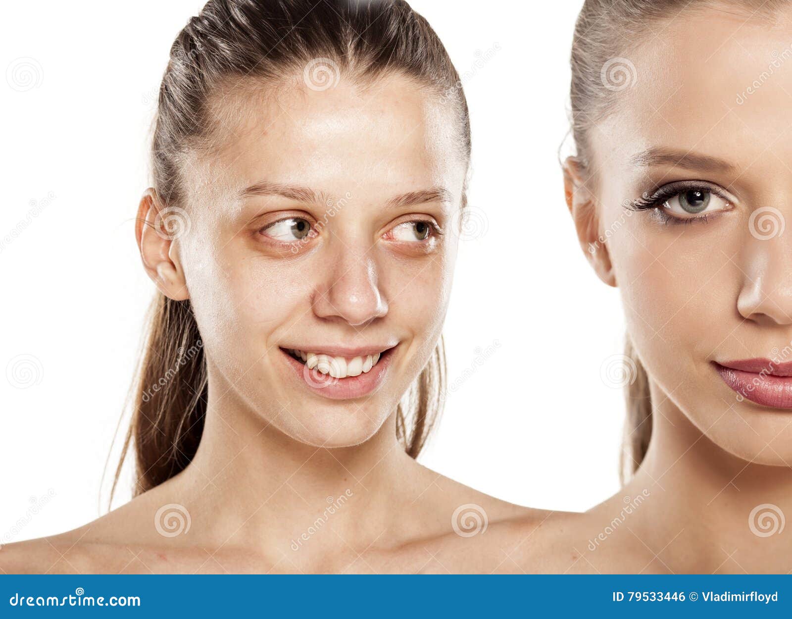 Before and after make up stock photo. Image of beauty - 79533446