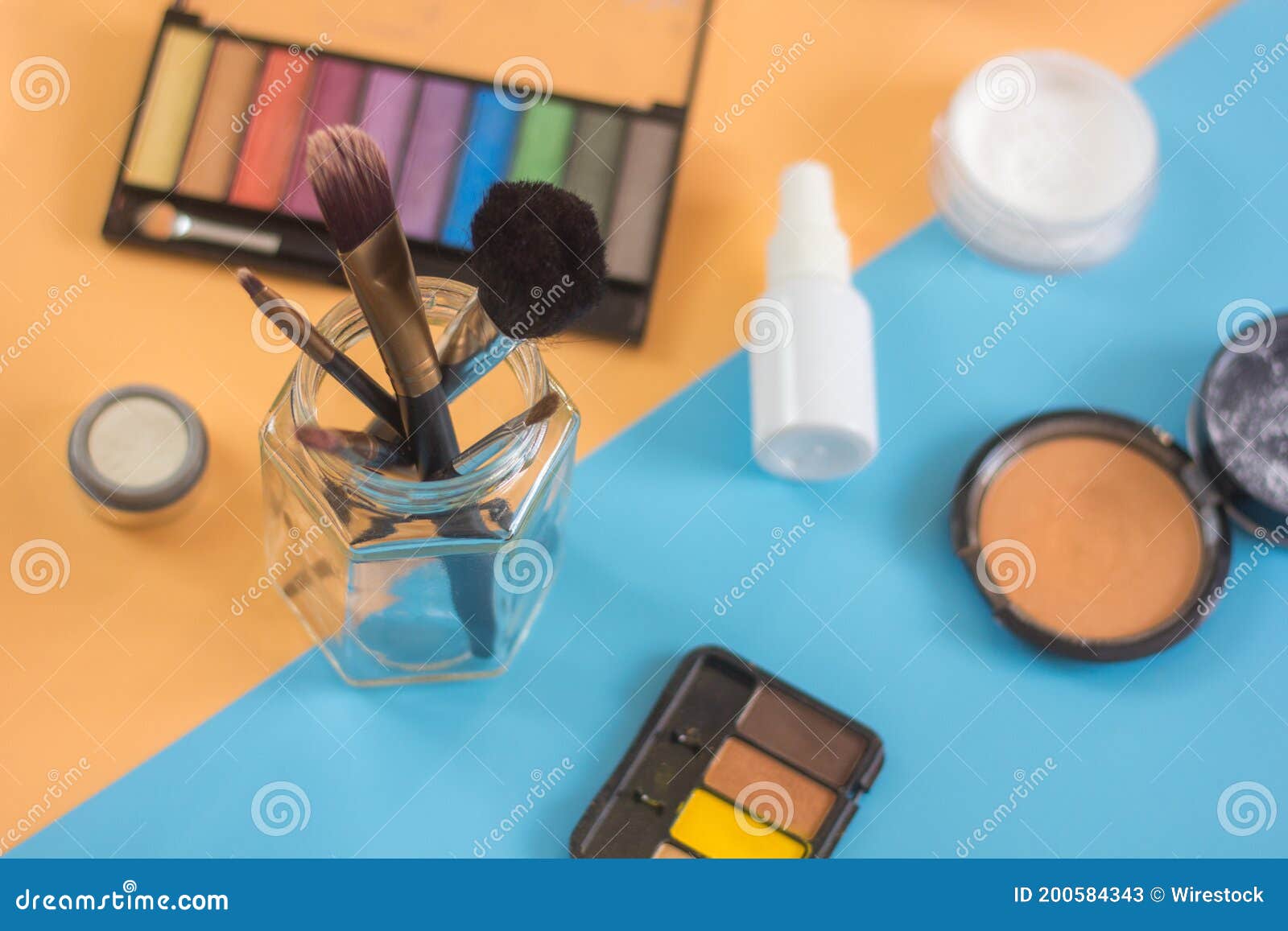 Make Up Elements on a Table Stock Image - Image of cream, pencil: 200584343