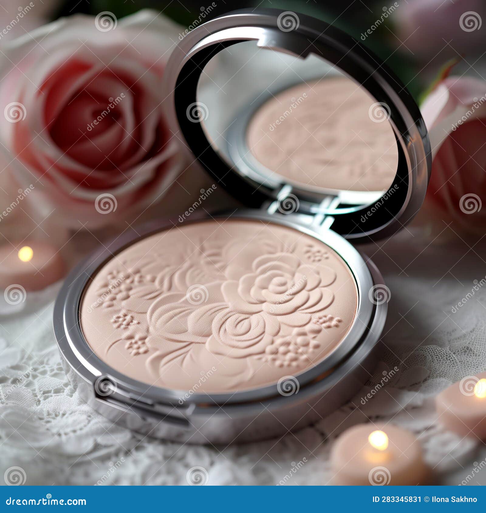 Make-up Face Powder and Rose Flowers Stock Illustration - Illustration ...
