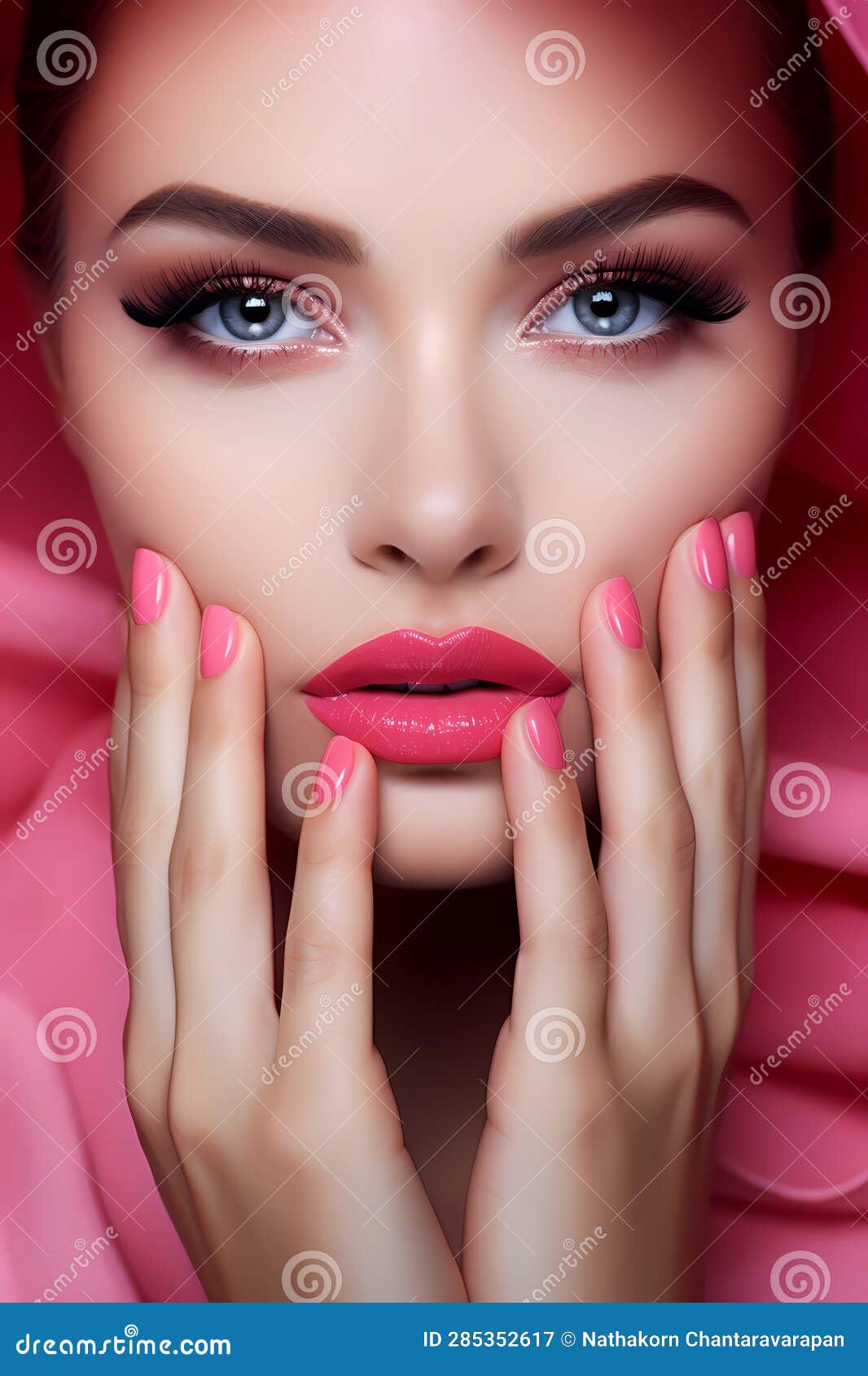 Make Up Glamour Portrait Of Beautiful Woman Model With Fresh Makeup