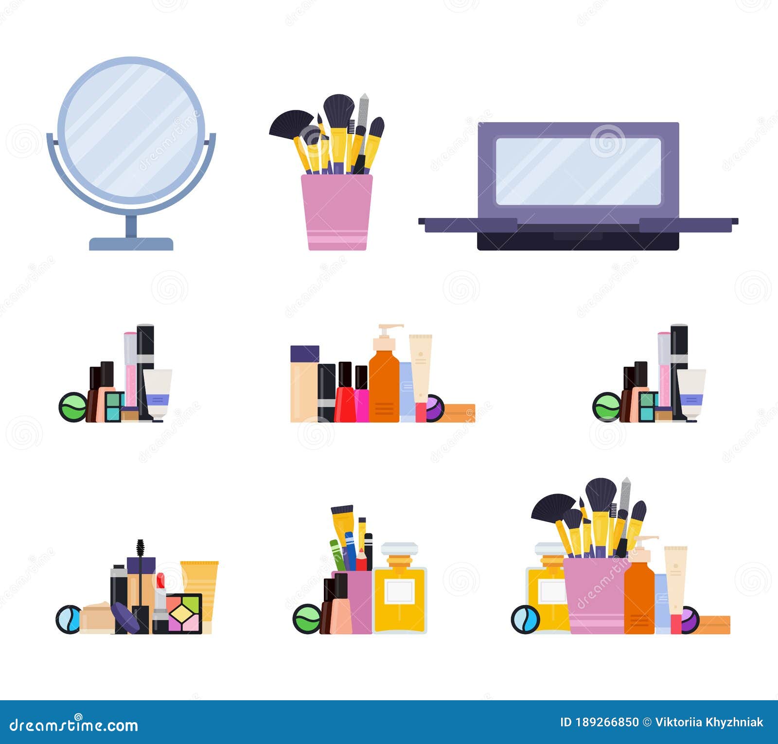 Make Up Kit. Vector Flat Illustrations. Set of Different Cosmetic ...