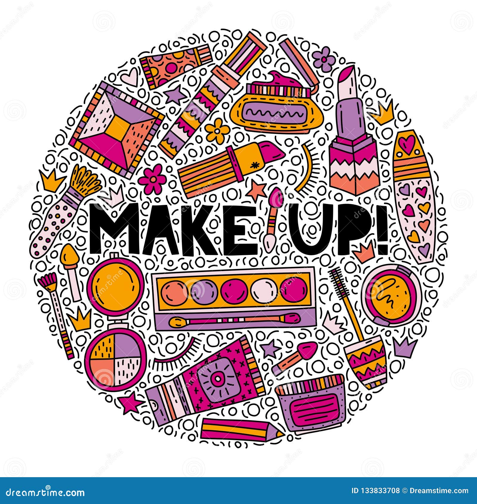 Make Up. Lettering with Doodles Stock Vector - Illustration of banner ...