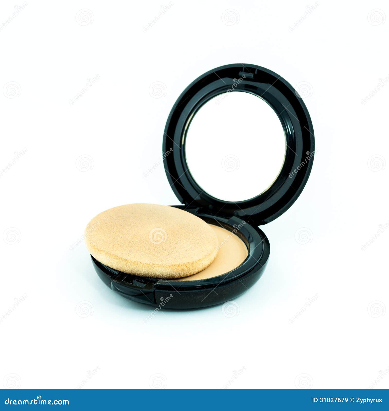Make-up Powder in Box and Make Up Brush Isolated Stock Image - Image of ...
