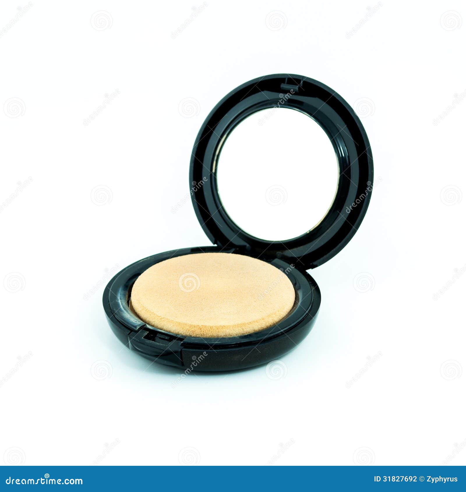 Make-up Powder in Box and Make Up Brush Isolated Stock Photo - Image of ...